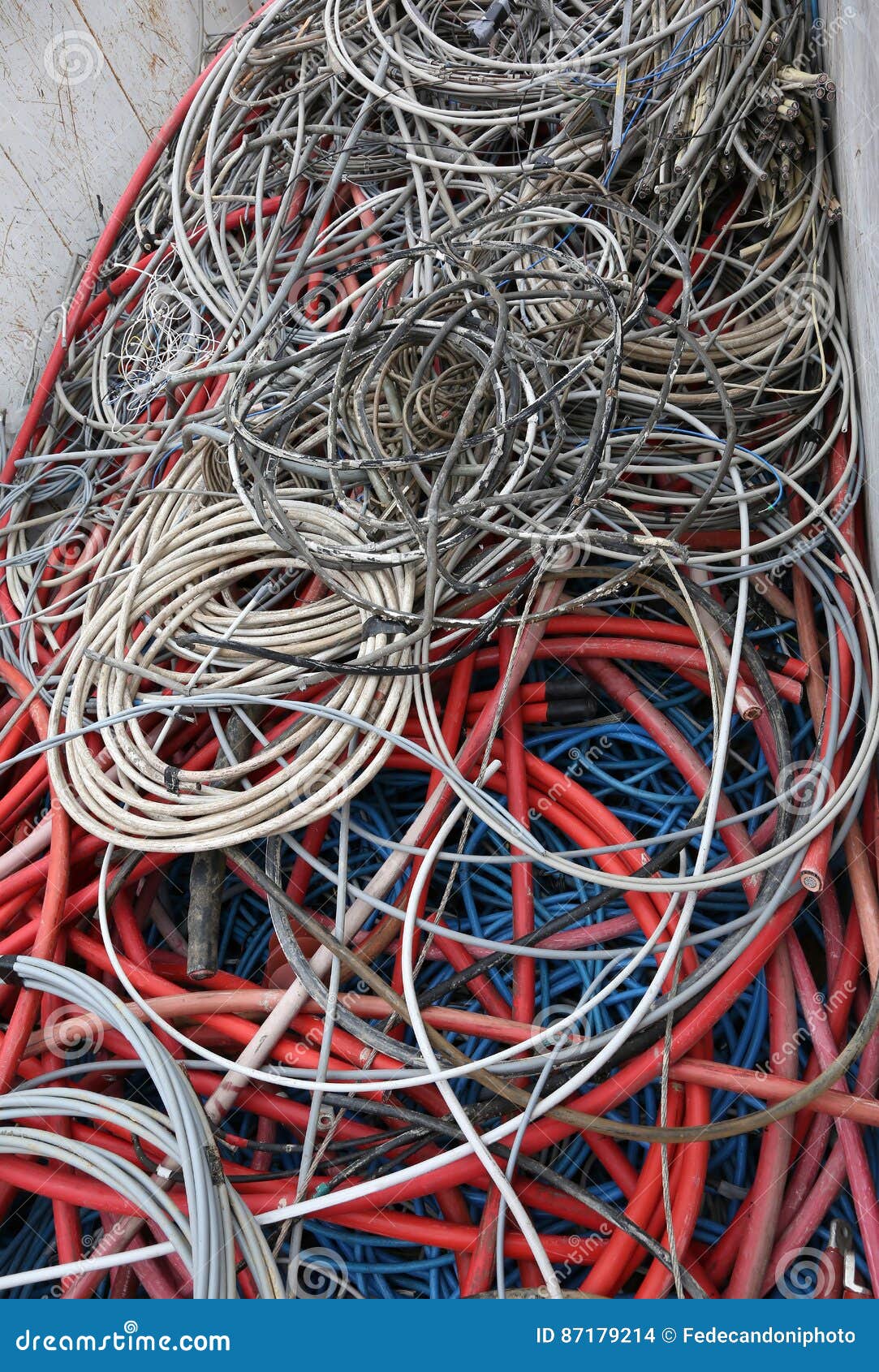Many Copper Electrical Cables in a Deposit of Waste Collection C Stock ...