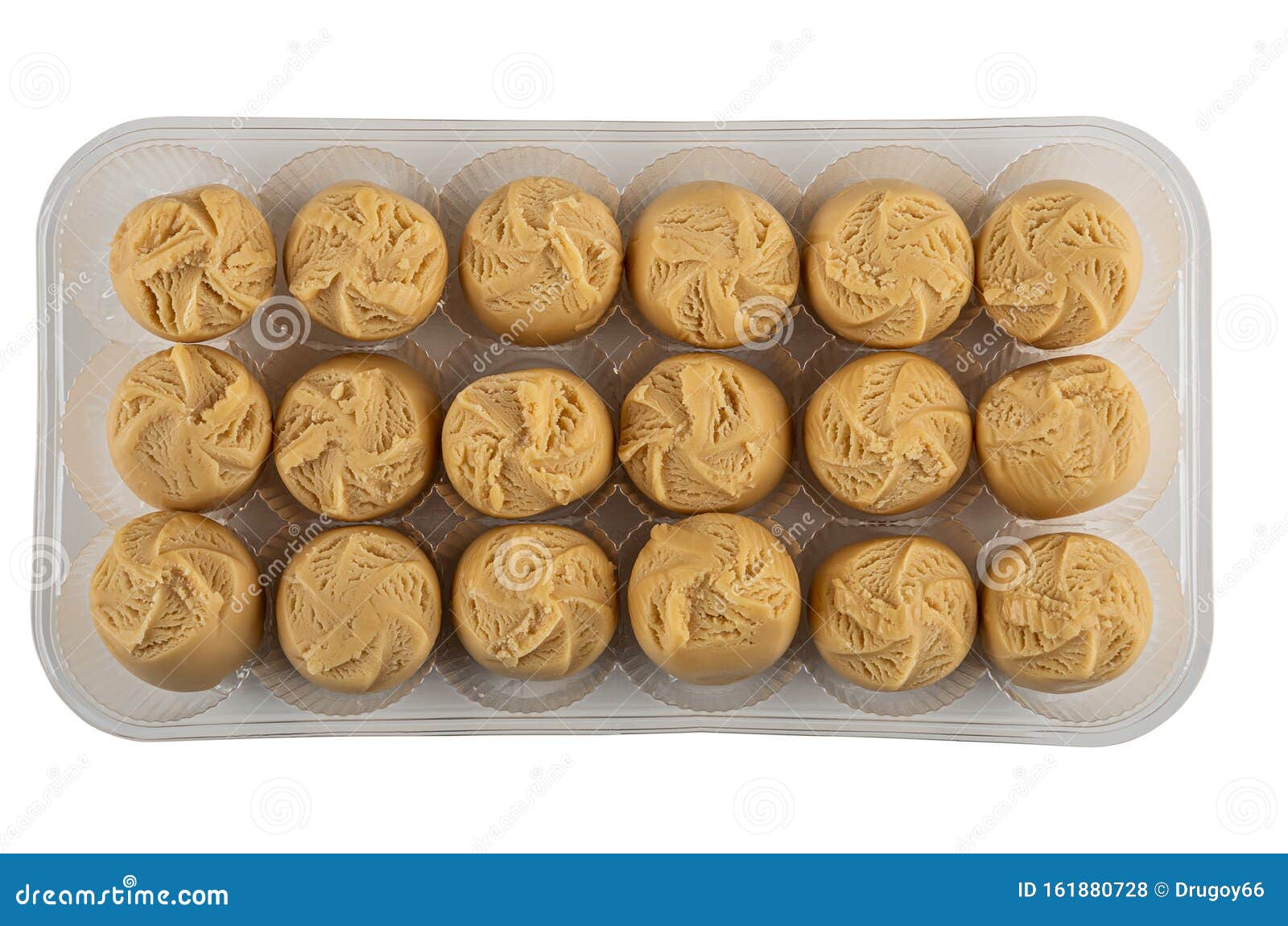 Many Creamy Fudge in Container Isolated on White. Top View Stock Photo ...