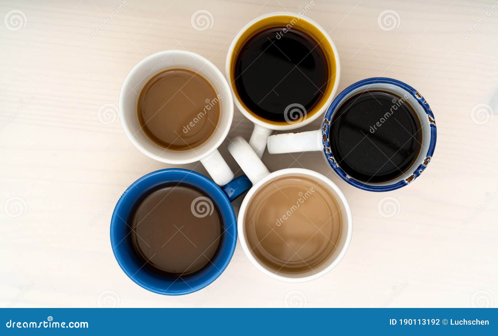 Many Cups of Coffee on Table Flat Lay Copy Space Stock Photo - Image of ...