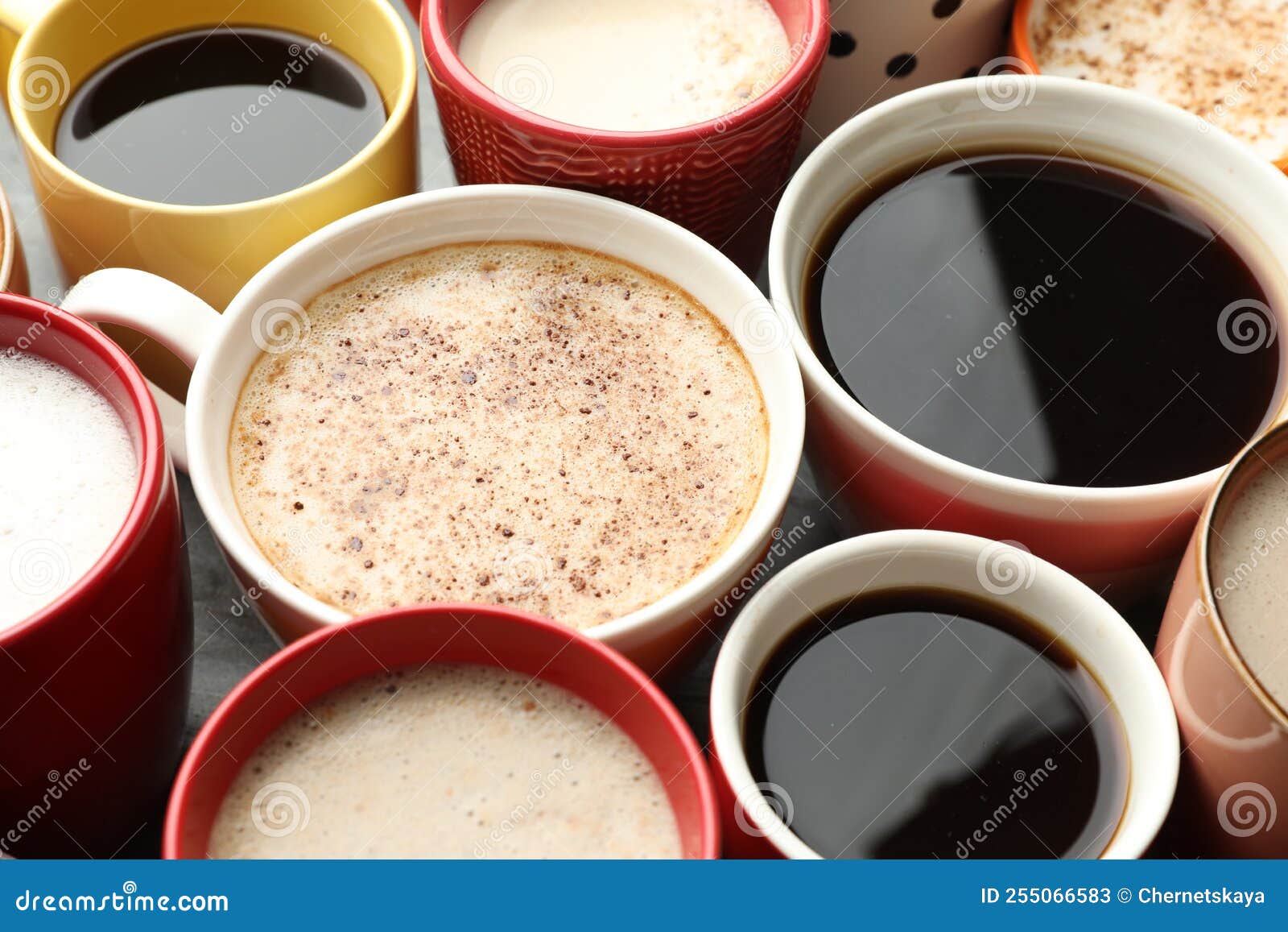 Many Cups of Different Coffees on Table Stock Image - Image of coffees ...