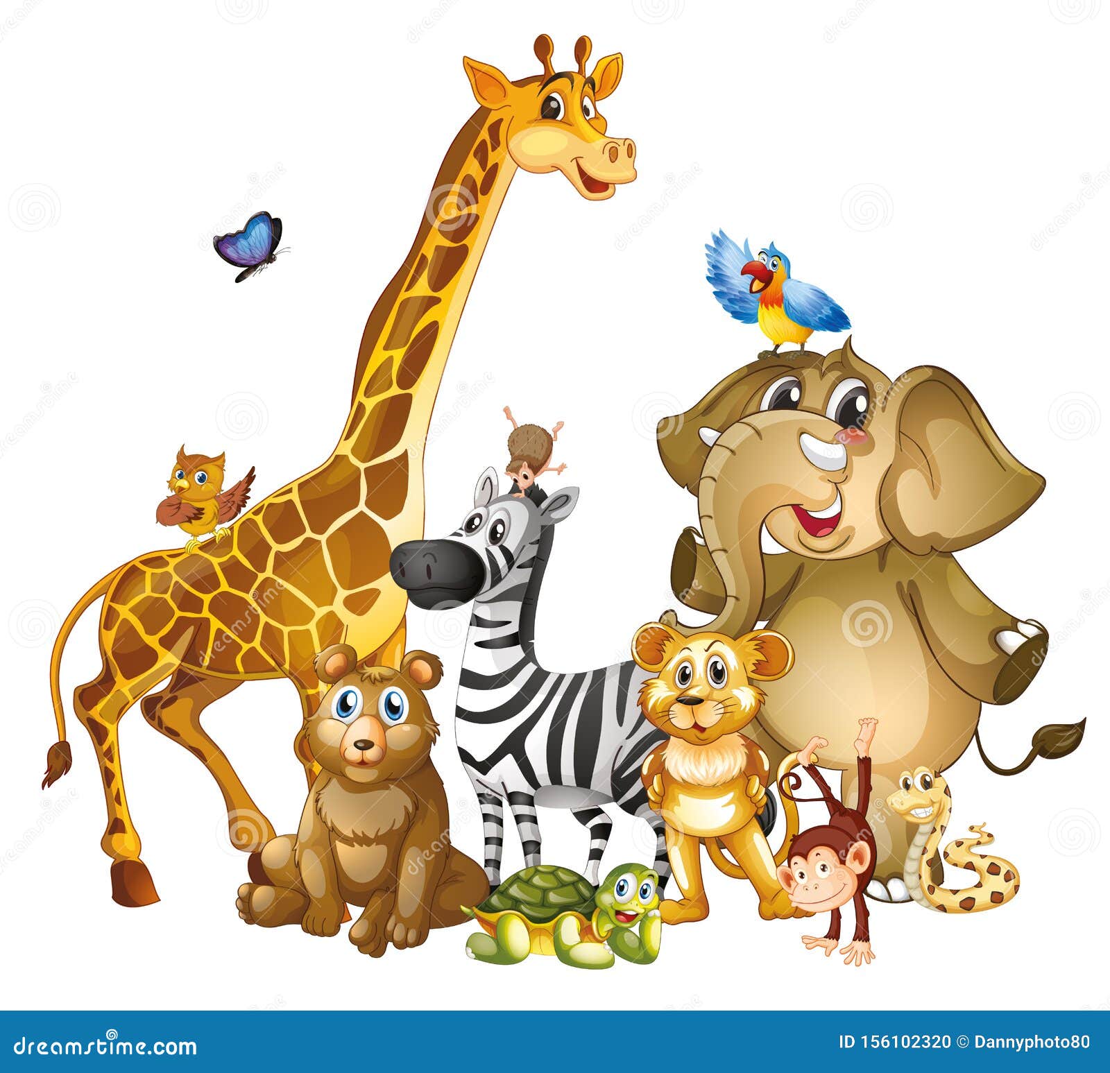 Many Cute Animals on White Background Stock Photo - Image of animal ...