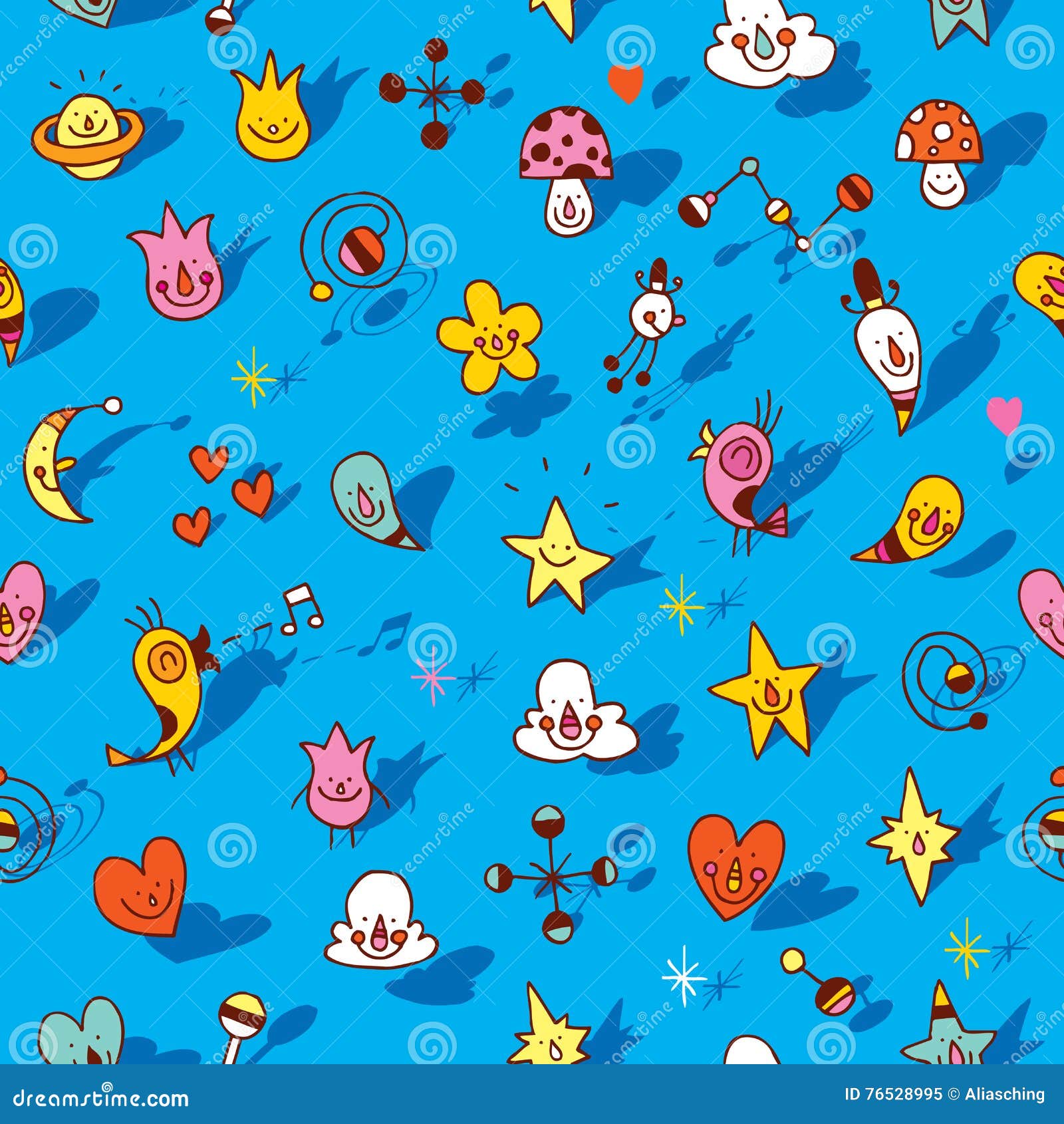 Many Cute Cartoon Characters Seamless Pattern Stock Vector ...