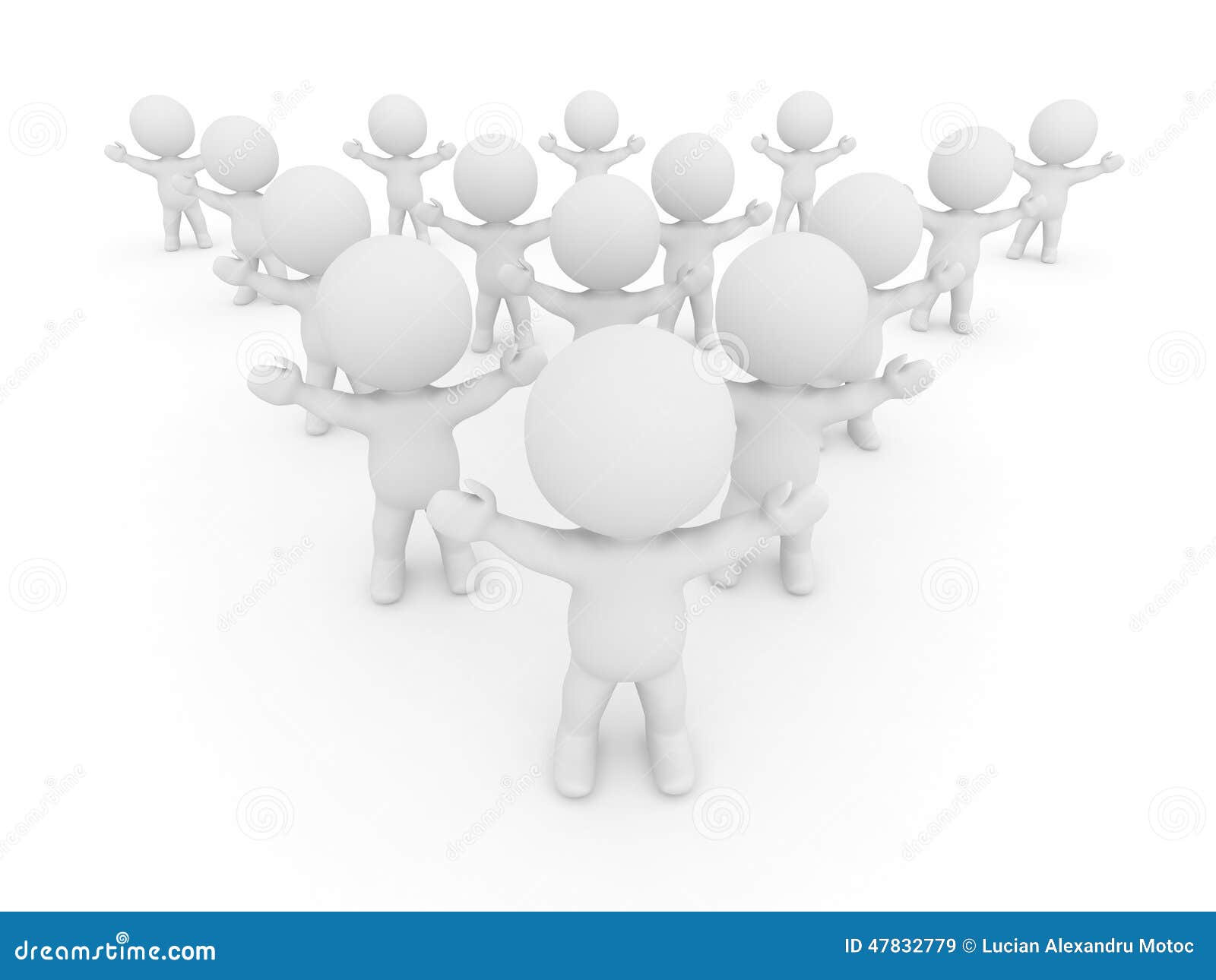 Many 3D Characters Cheering with Arms Raised Stock Illustration ...