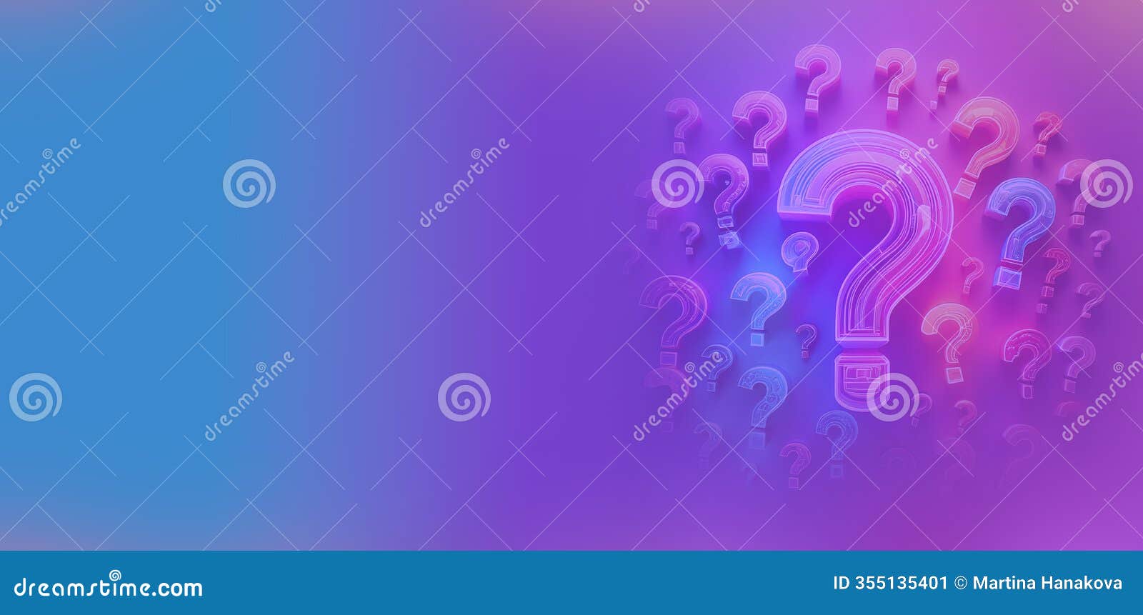 Many 3D Neon Question Marks with the Biggest in the Centre. Many ...