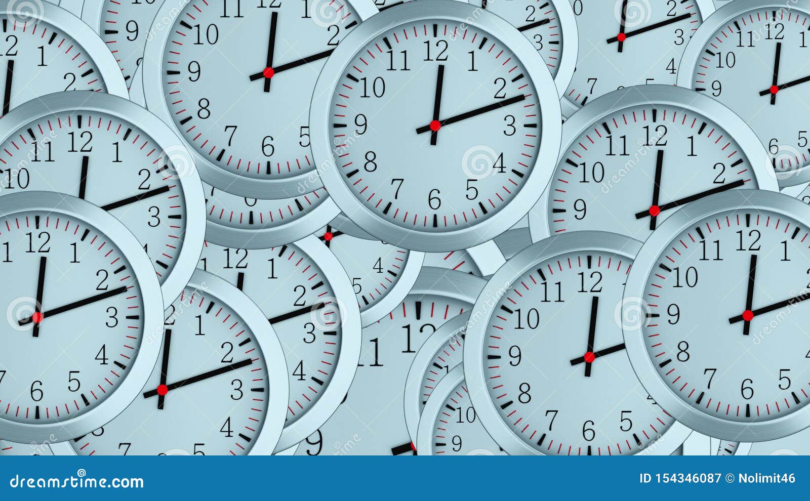 Many 3d Simple Clocks with Hour, Second and Minute Arrows, Computer ...