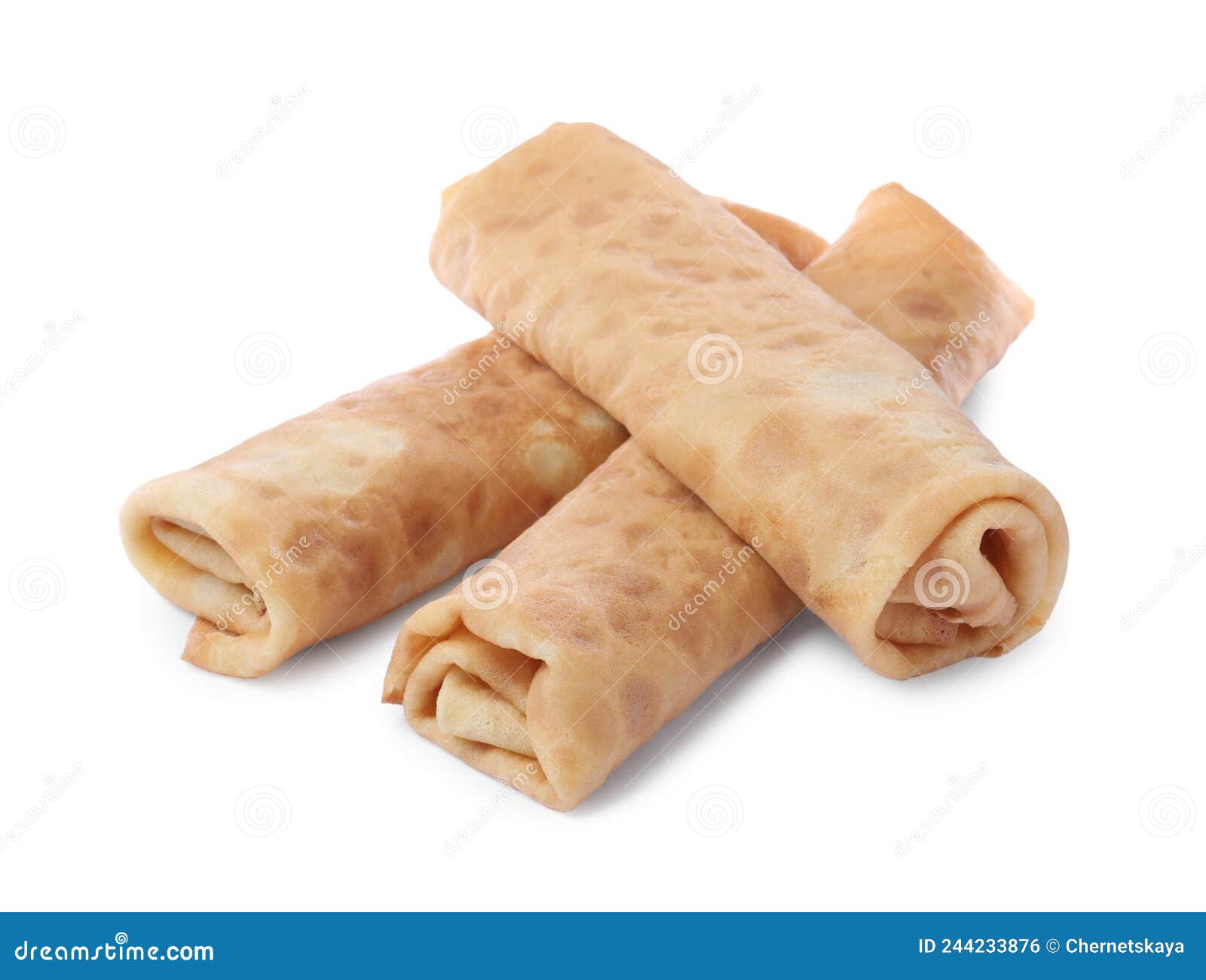 Many Delicious Rolled Crepes on White Background Stock Photo - Image of ...