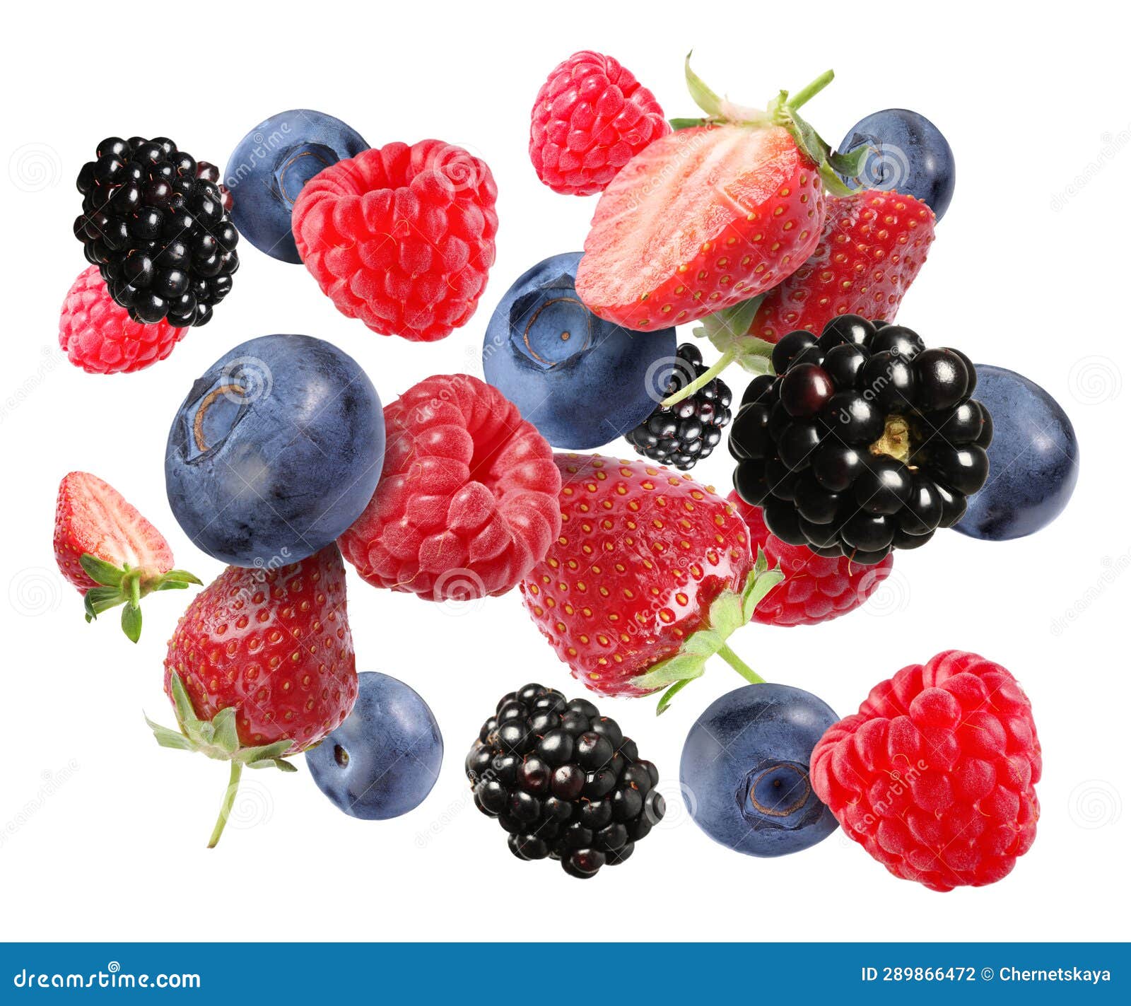 Many Different Berries Flying on White Background Stock Photo - Image ...