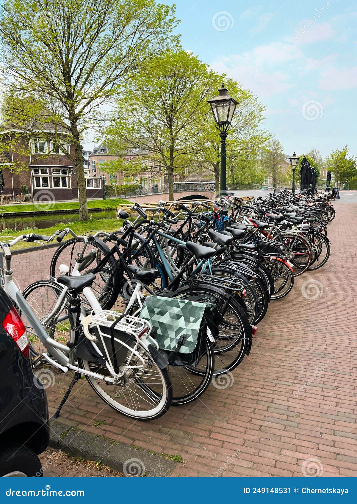 Many Different Bicycles Parked on City Street Stock Image - Image of ...
