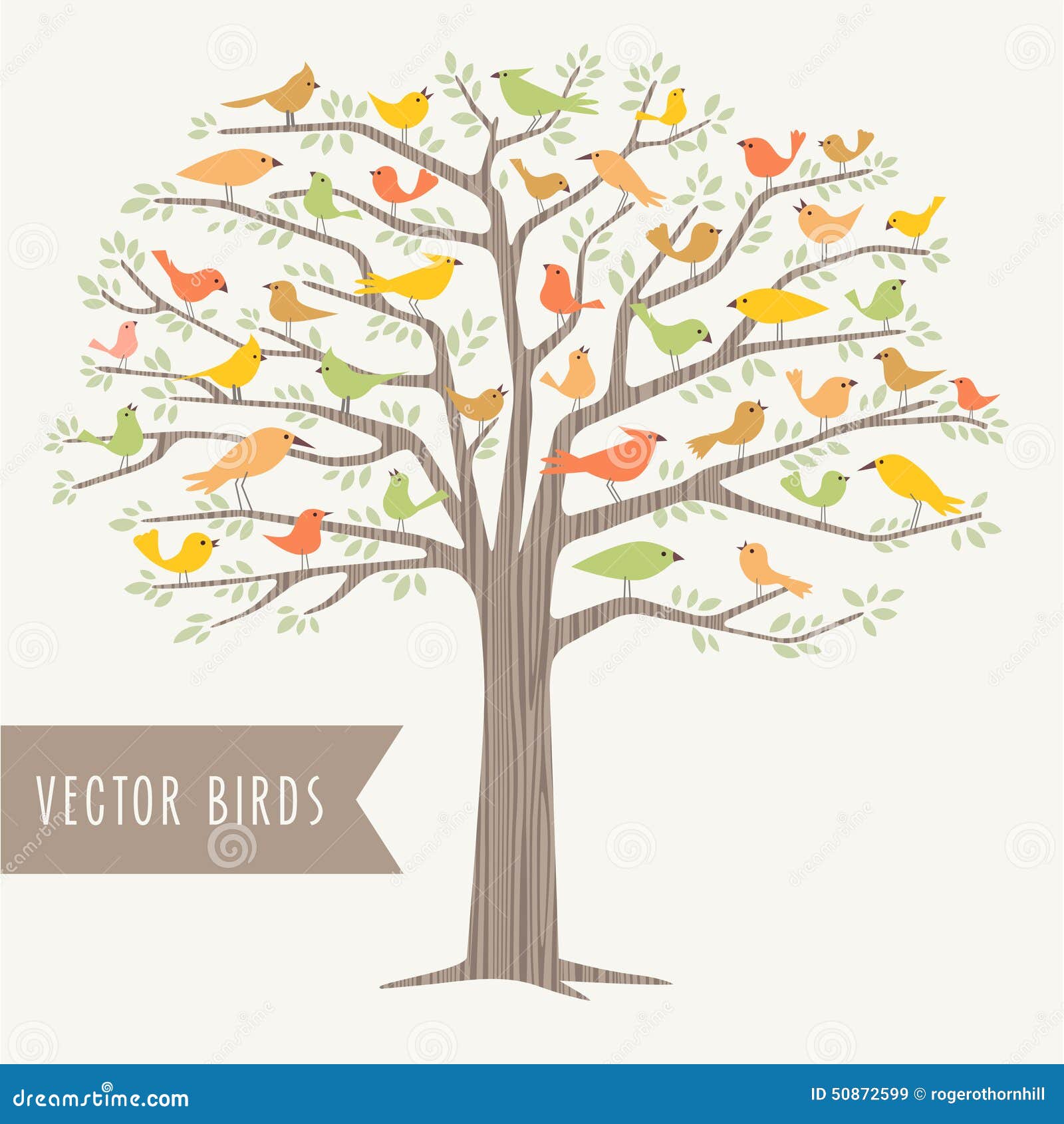 Many Different Birds in a Tree at Springtime Stock Vector ...