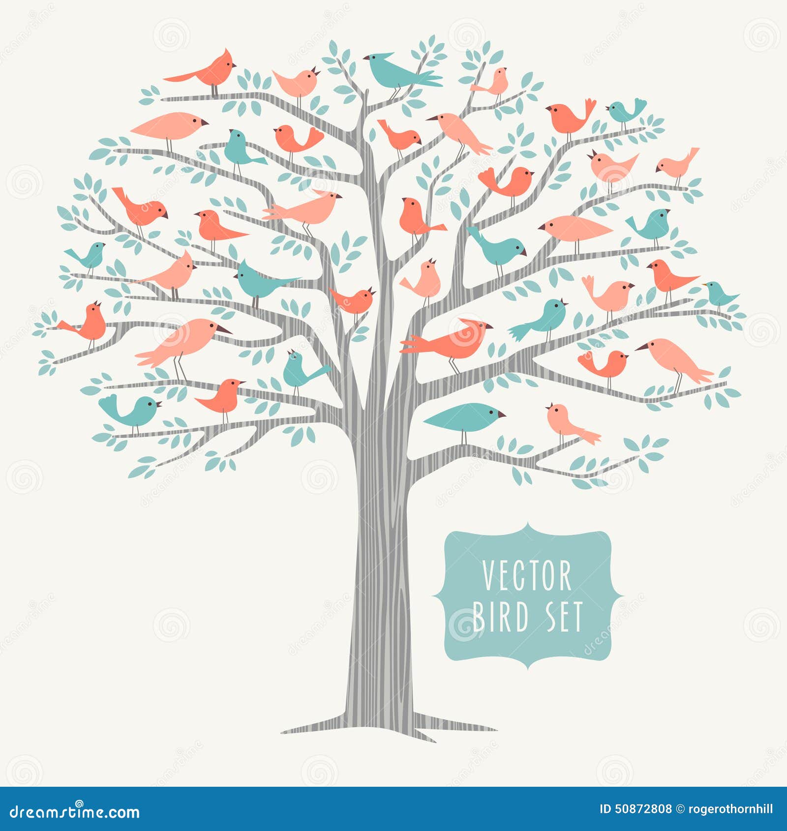 Many Different Birds in a Tree at Springtime Stock Vector ...