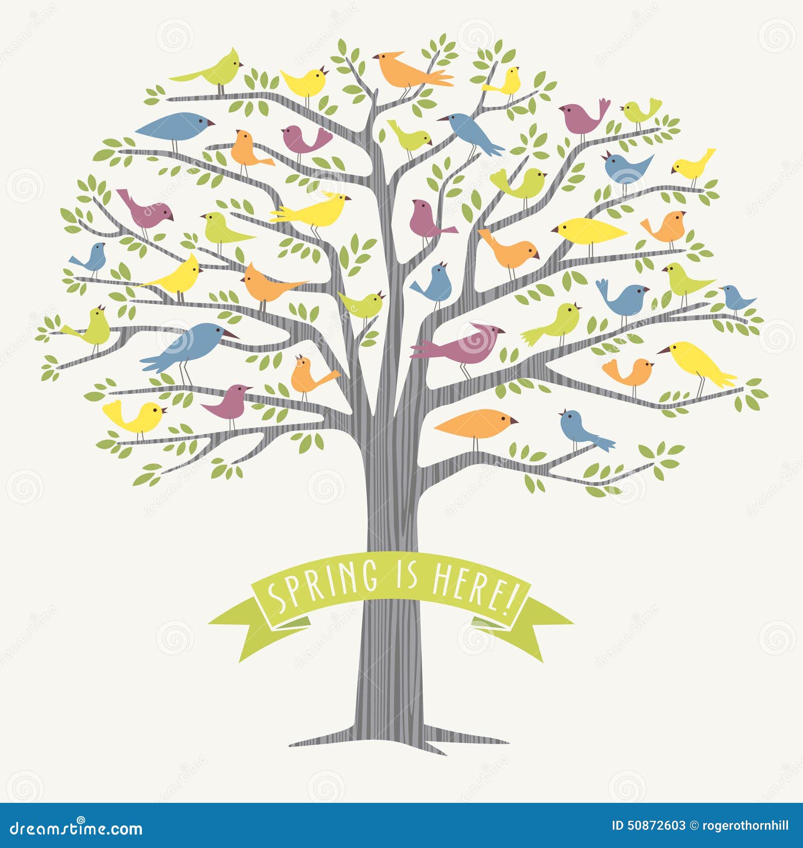 Many Different Birds in a Tree at Springtime Stock Vector ...