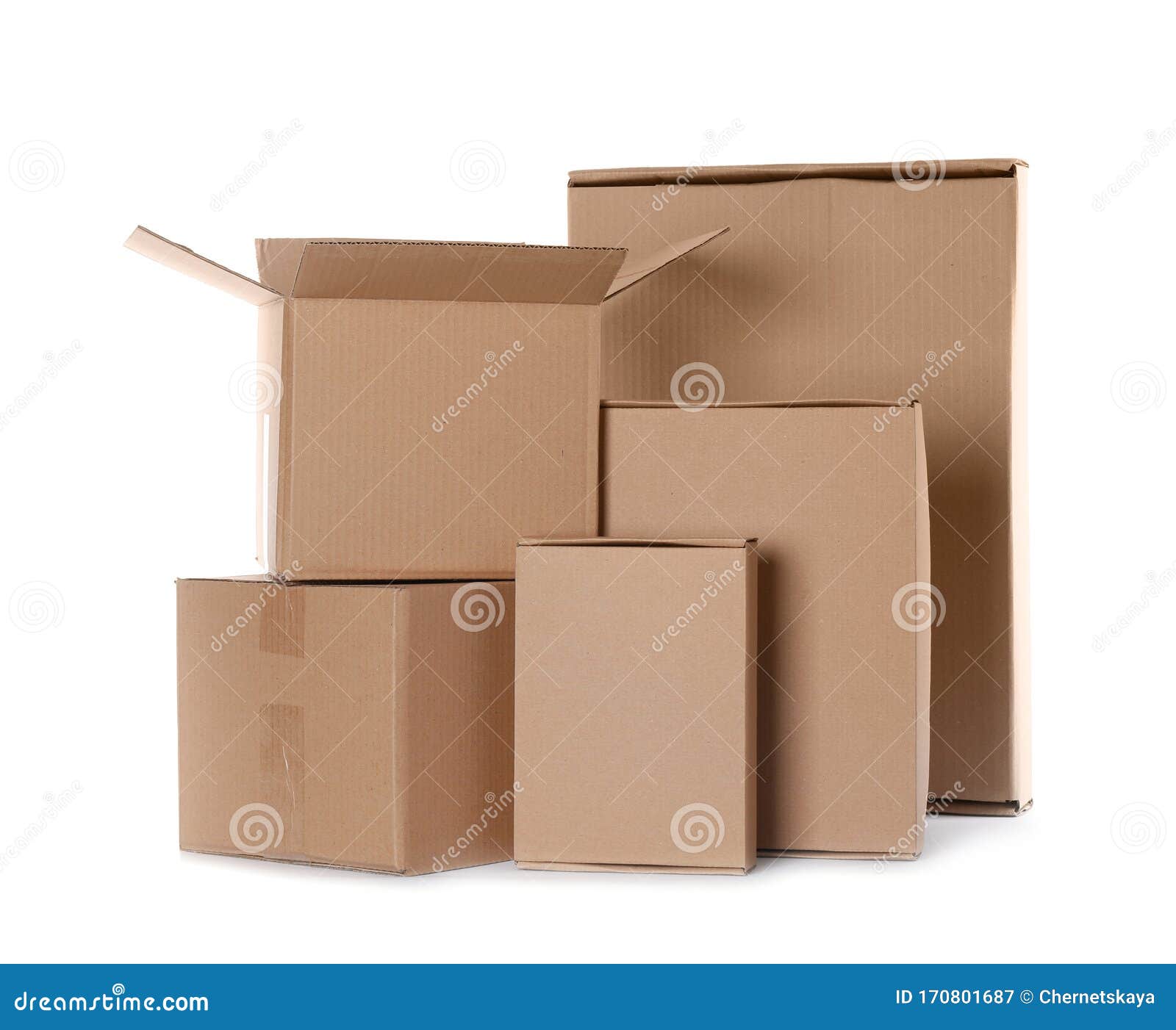 Many Different Cardboard Boxes Isolated on White Stock Image - Image of ...