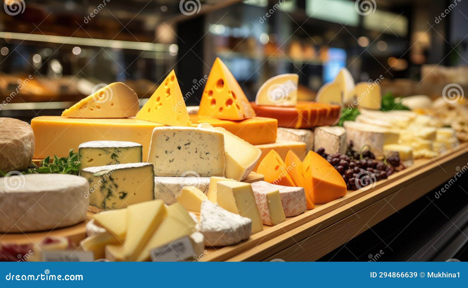 Different Cheeses Stacked On Shelves At A Creamery Stock Photo ...
