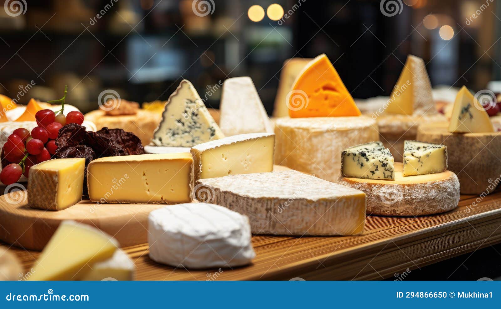 Different Cheeses Stacked On Shelves At A Creamery Stock Photo ...