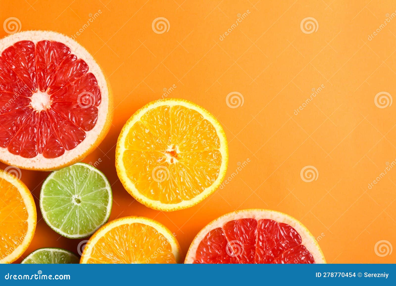 Many Different Citrus Fruits on Color Background Stock Photo - Image of ...