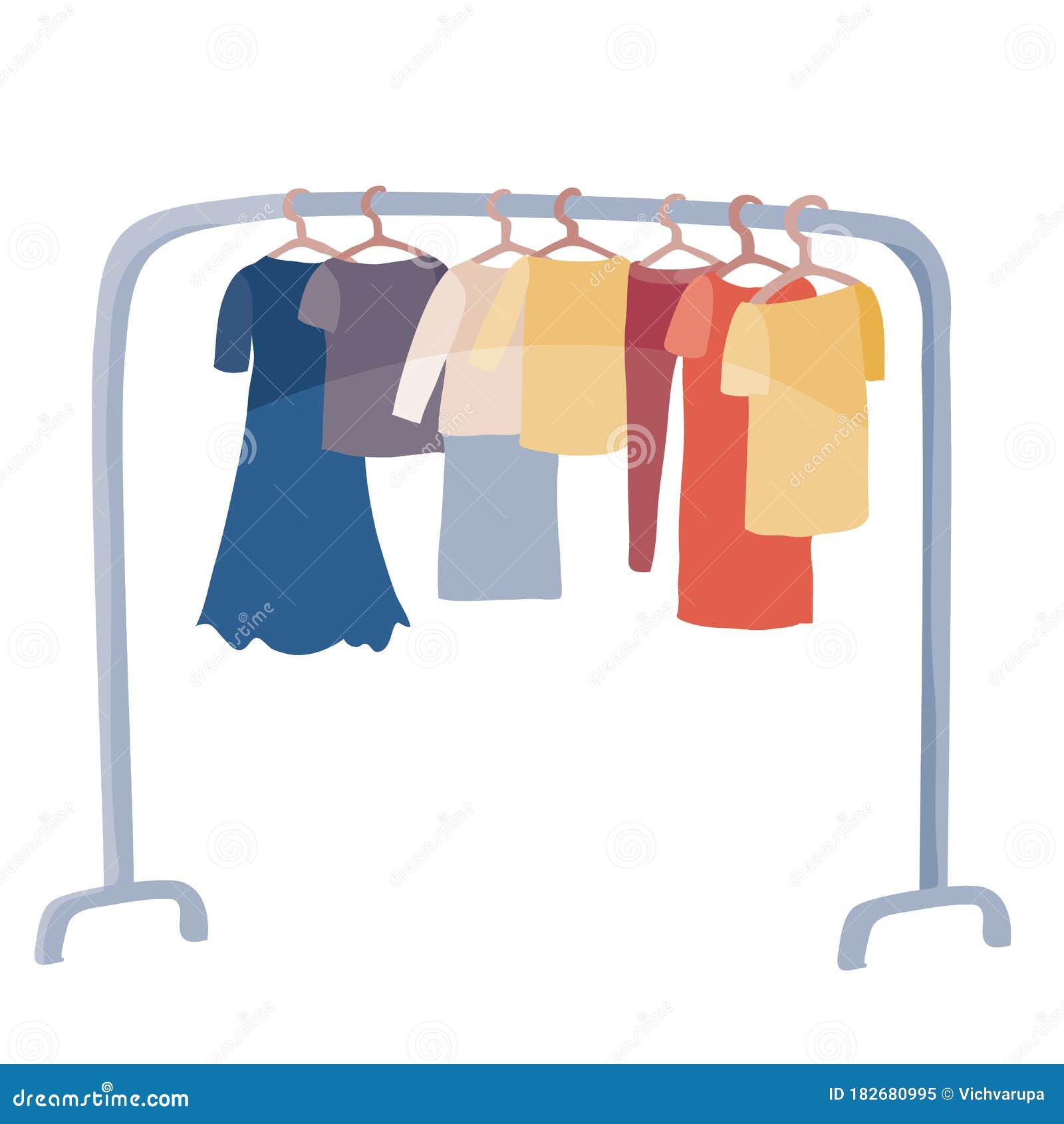 Many Different Clothes Hanging on a Hanger in a Store, Isolated Object ...