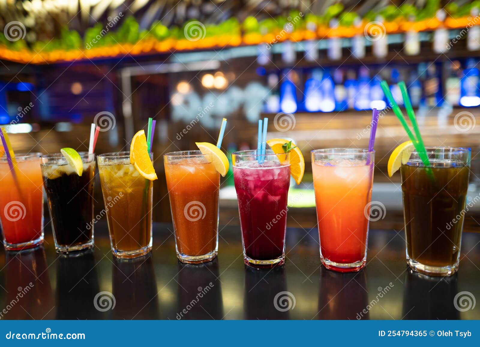 Many Different Cocktails Prepared by at the Bar. Stock Image - Image of ...