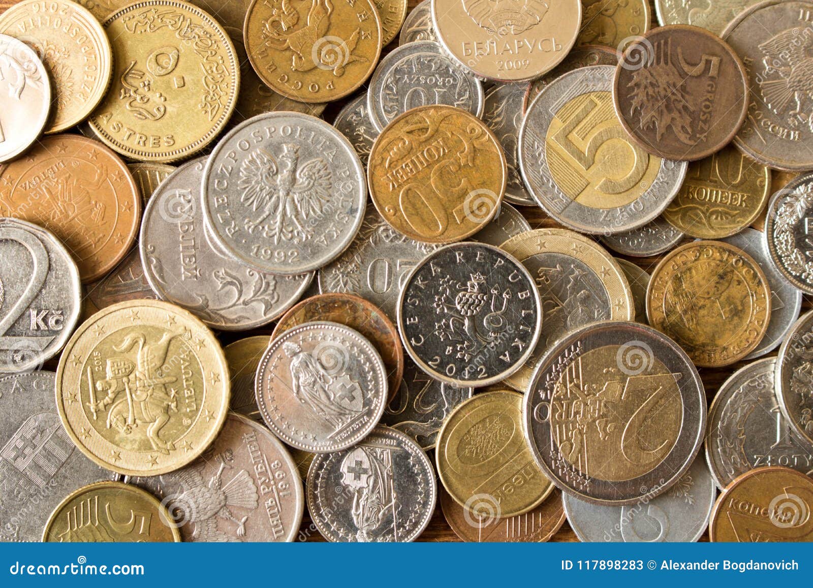 Many Different Coins on the Table. Background of Coins Stock Image ...