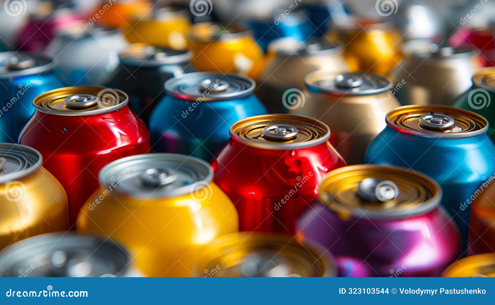 Many Different Colored Cans of Soda are Shown Stock Photo - Image of ...