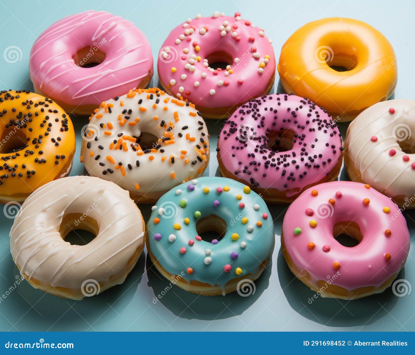 Many Different Colored Donuts on a Blue Background Stock Illustration ...