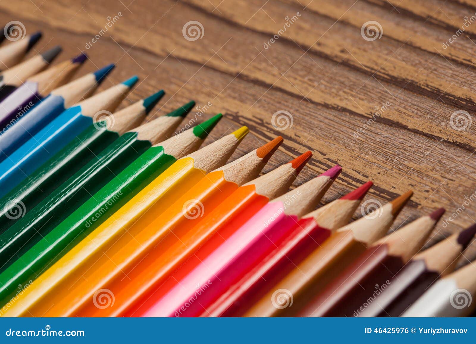 Many Different Colored Pencils on Wooden Table. Stock Photo - Image of ...