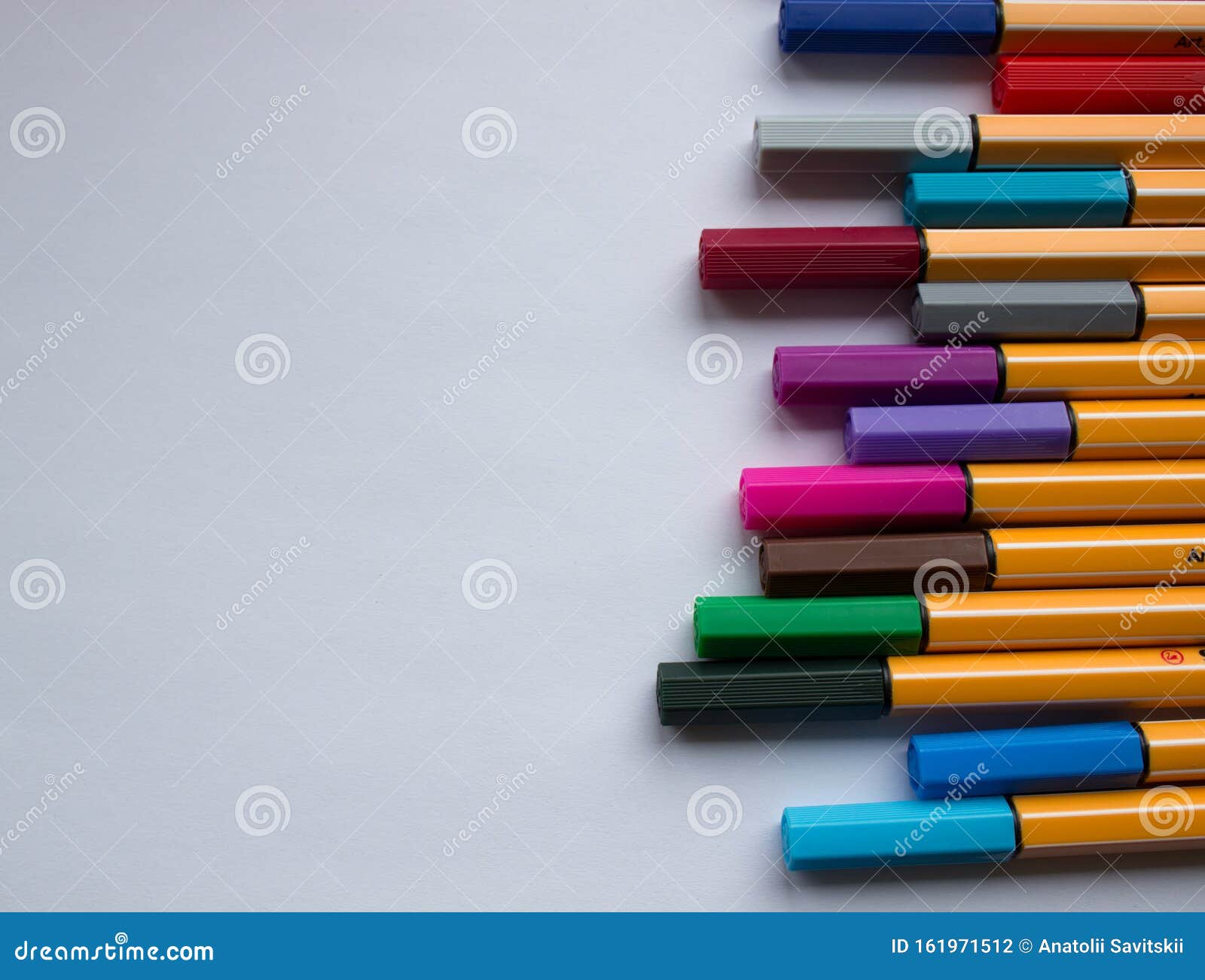 Many Different Colored Pens. Color Pencils Isolated on a White ...
