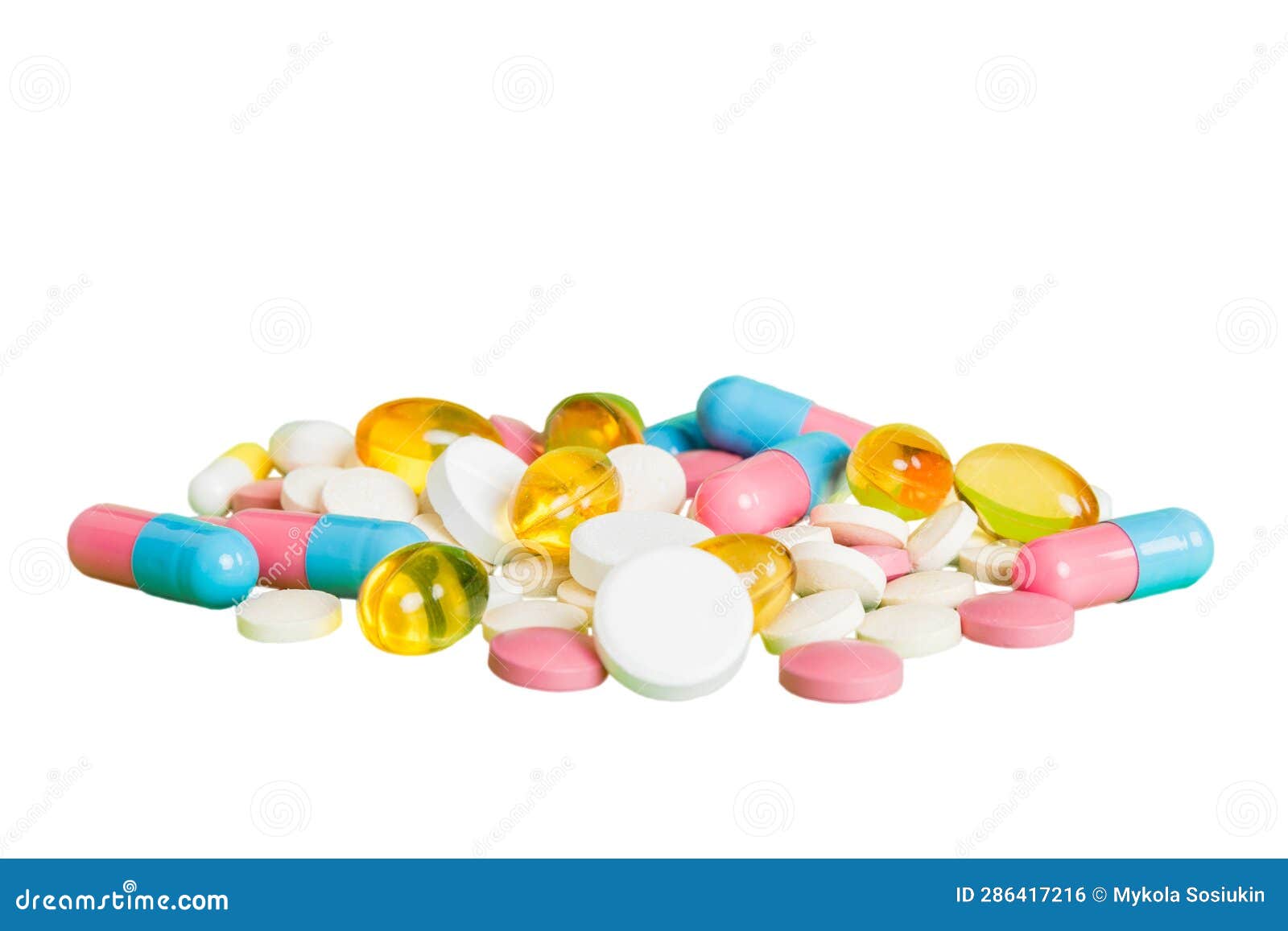 Many Different Colorful Medication and Pills Perspective View. Set of ...