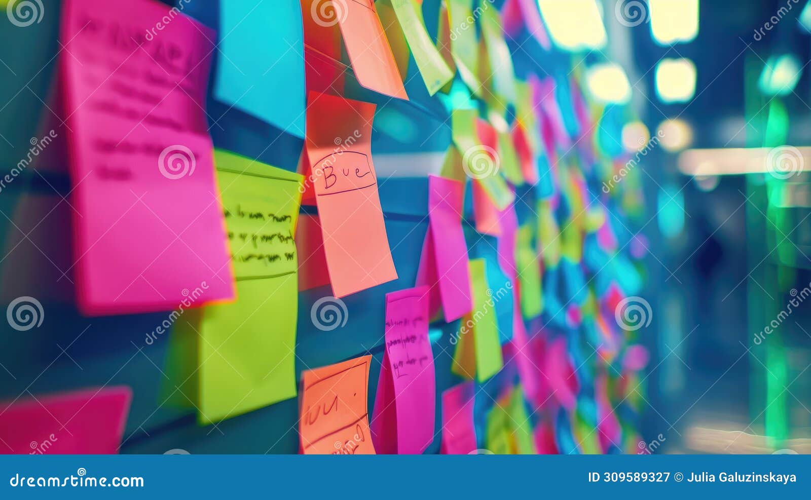 Many Different Colorful Sticky Notes on Wall in Office. Office Work or ...