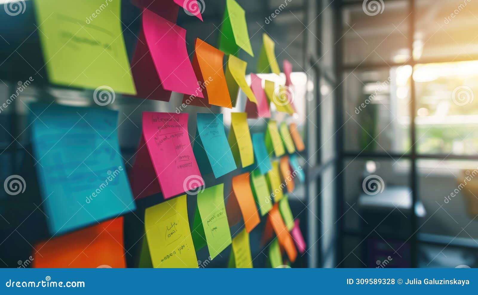 Many Different Colorful Sticky Notes on Wall in Office. Office Work or ...
