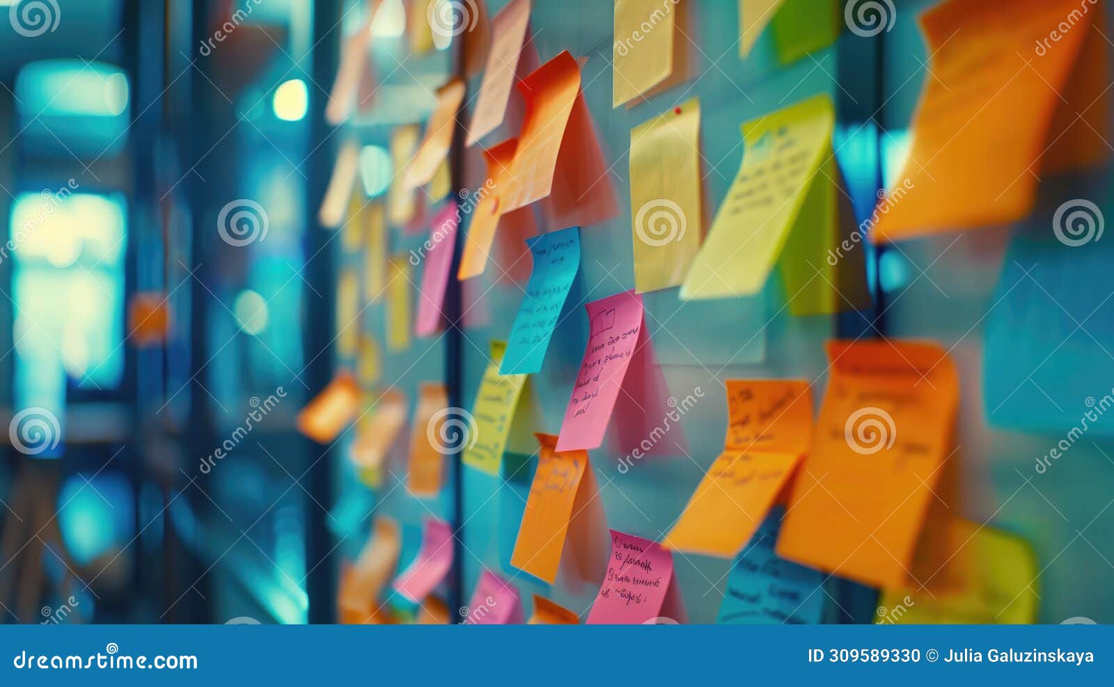 Many Different Colorful Sticky Notes on Wall in Office. Office Work or ...