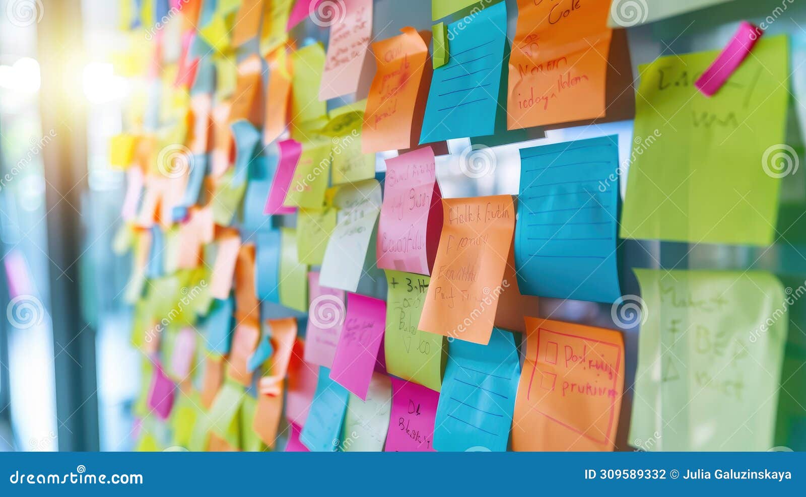 Many Different Colorful Sticky Notes on Wall in Office. Office Work or ...
