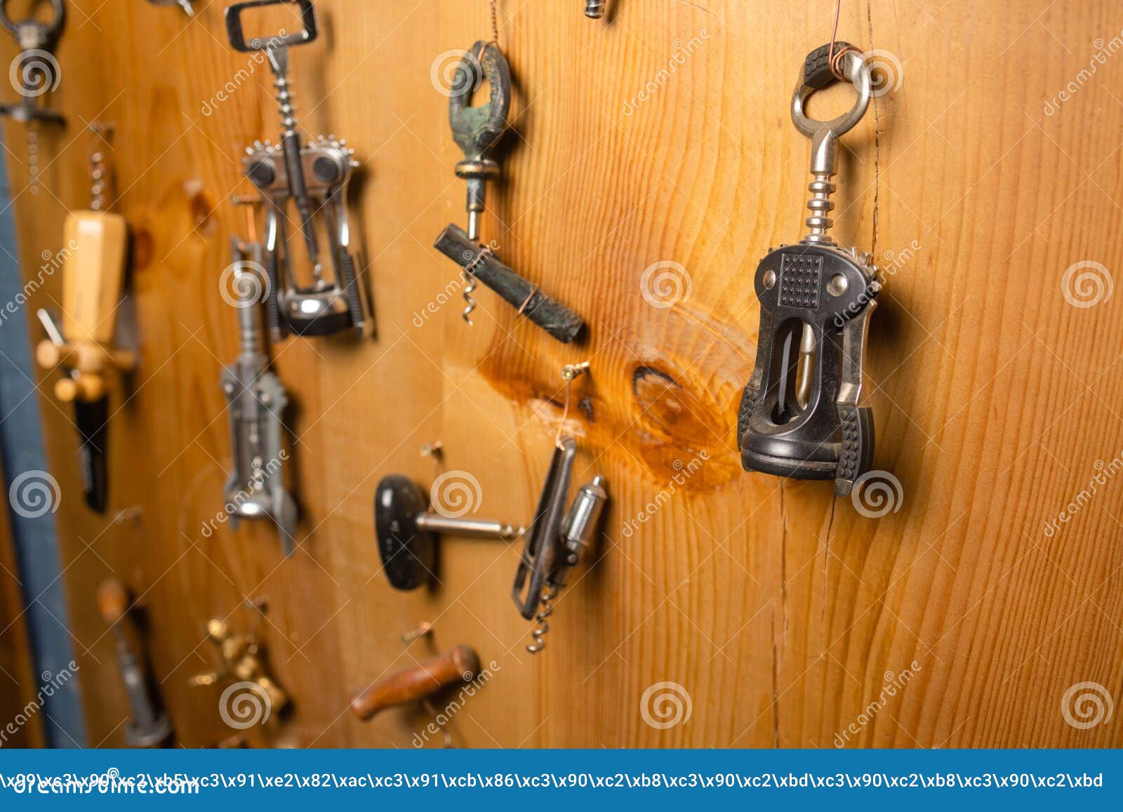 Many Different Corkscrews Varieties with Open Wine Corks on Dark ...