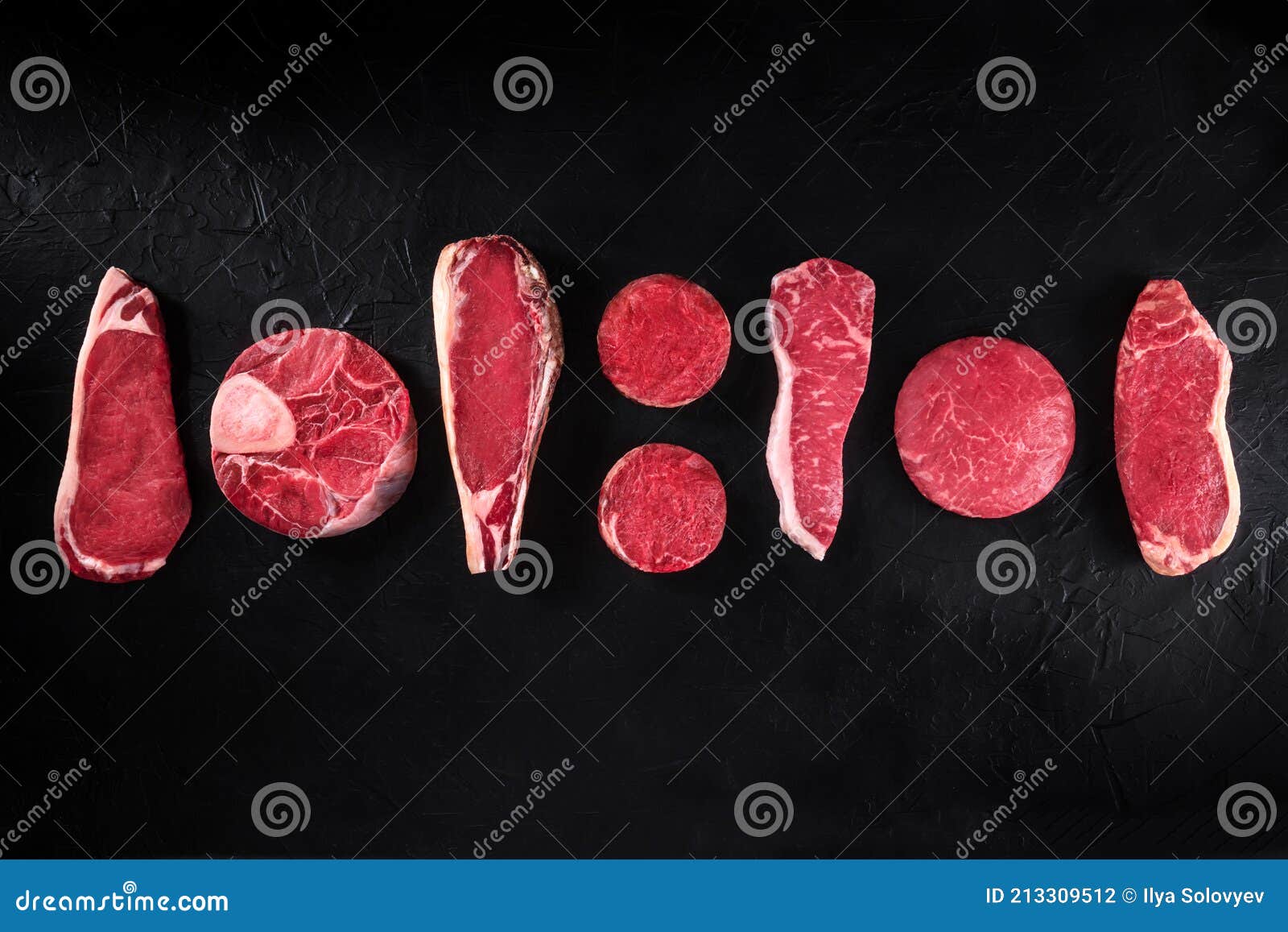 Many Different Cuts of Meat, Shot from Above Stock Photo - Image of ...