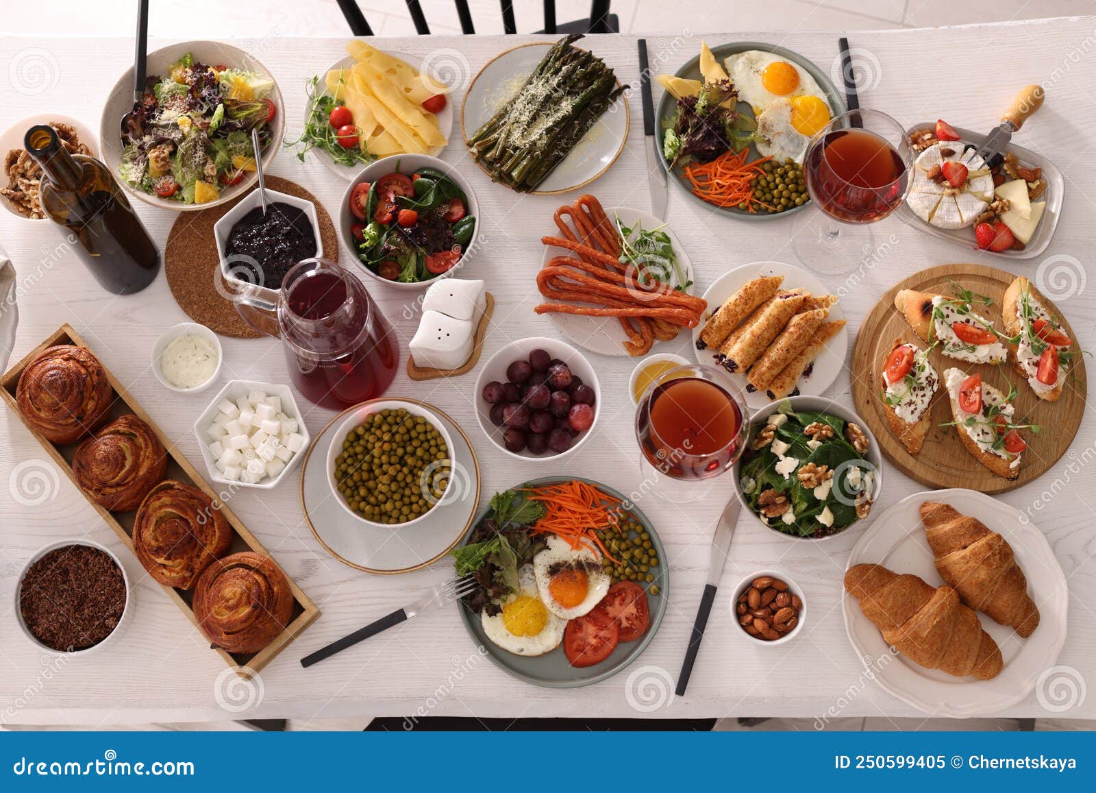 Many Different Dishes Served on Buffet Table for Brunch, Flat Lay Stock ...