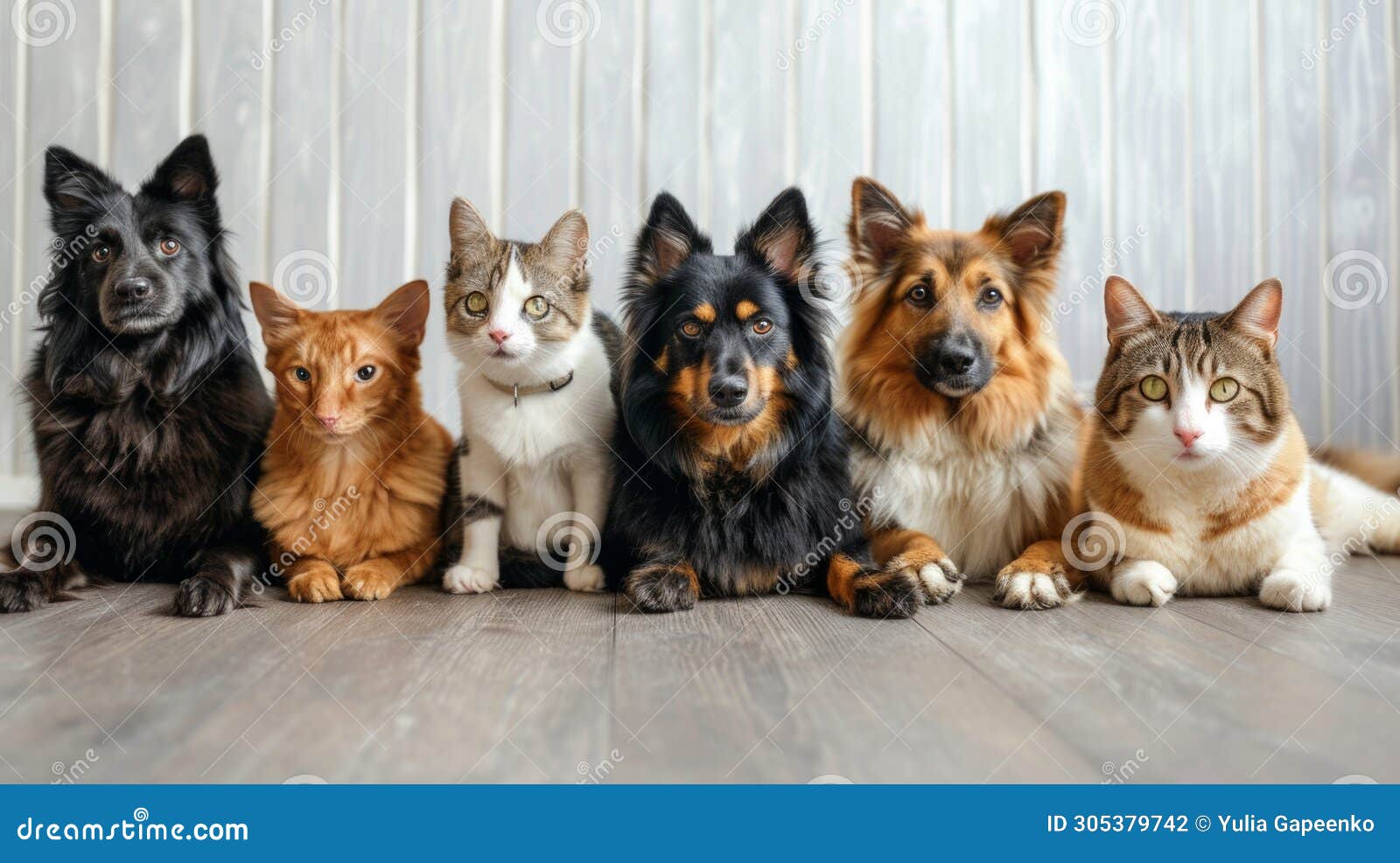 Many Different Dogs and Cats Sit in a Row and Look at the Camera Stock ...
