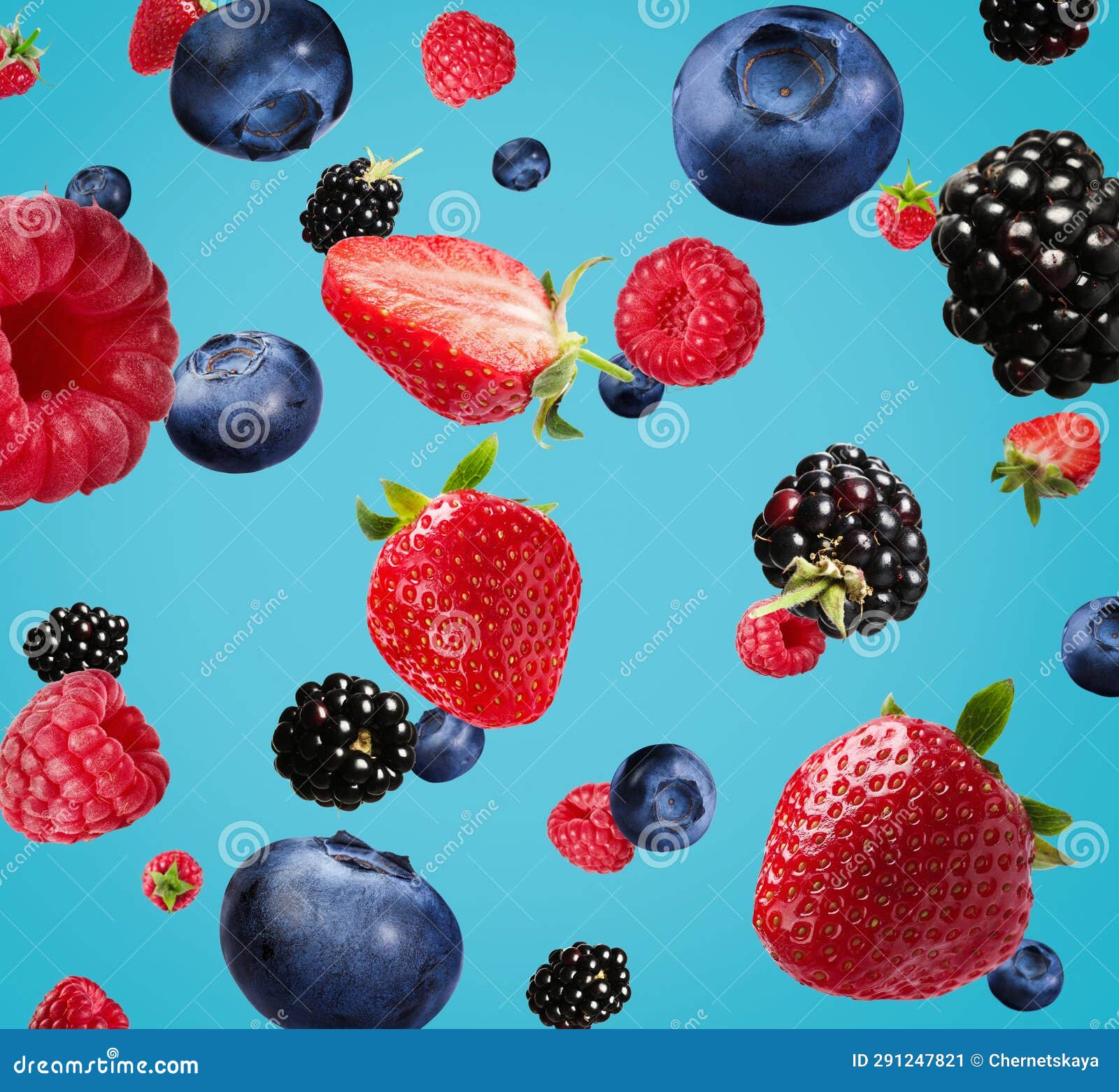 Many Different Fresh Berries Falling on Background Stock Image - Image ...