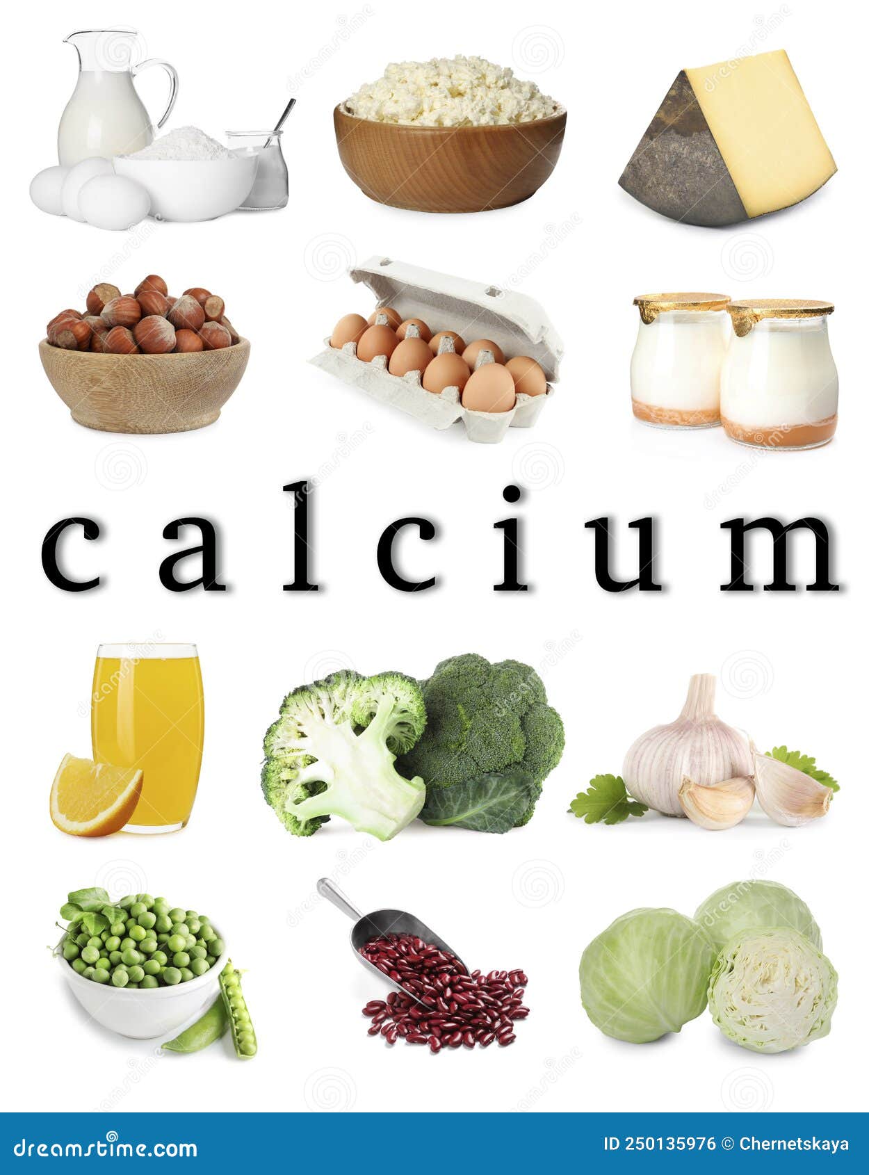 Many Different Fresh Products Containing Calcium on White Background ...