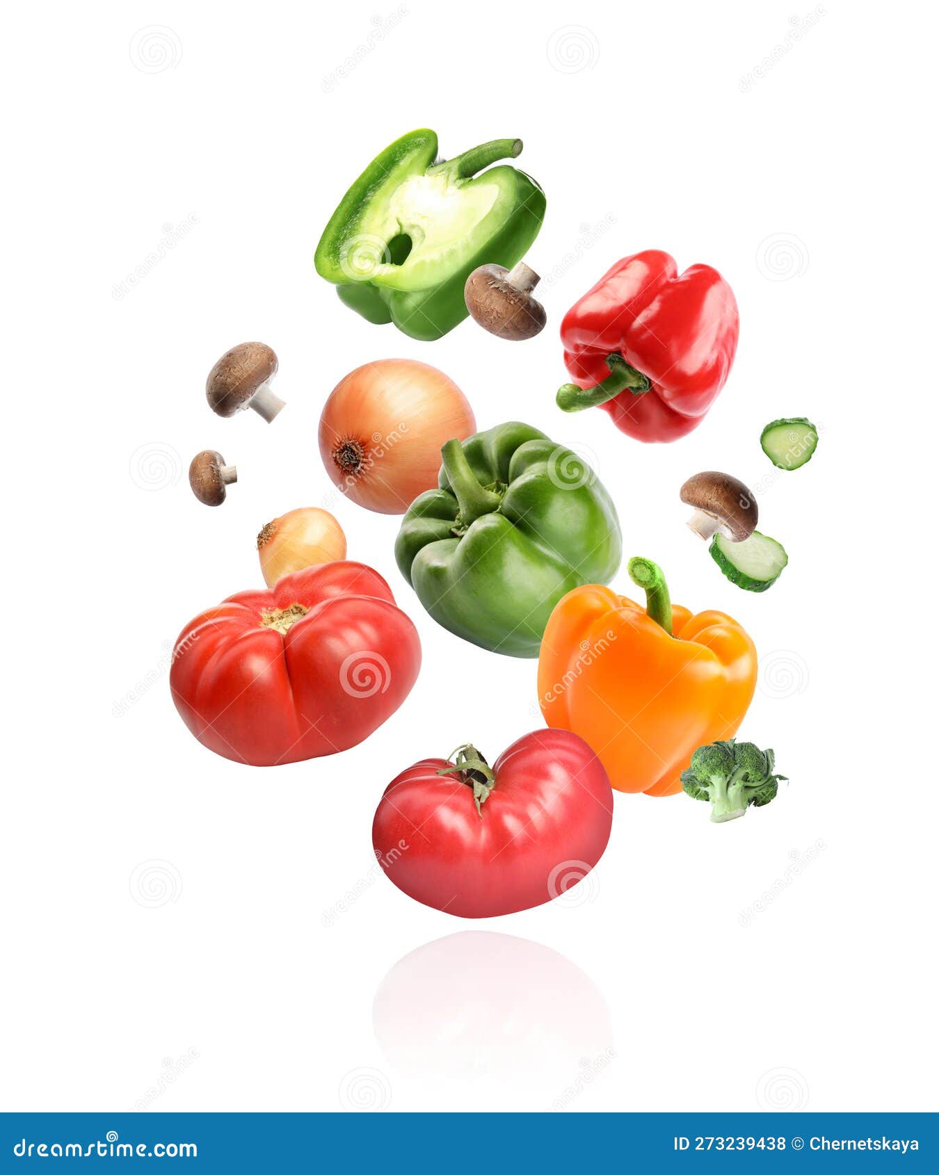 Many Different Fresh Vegetables Falling on White Background Stock Photo ...