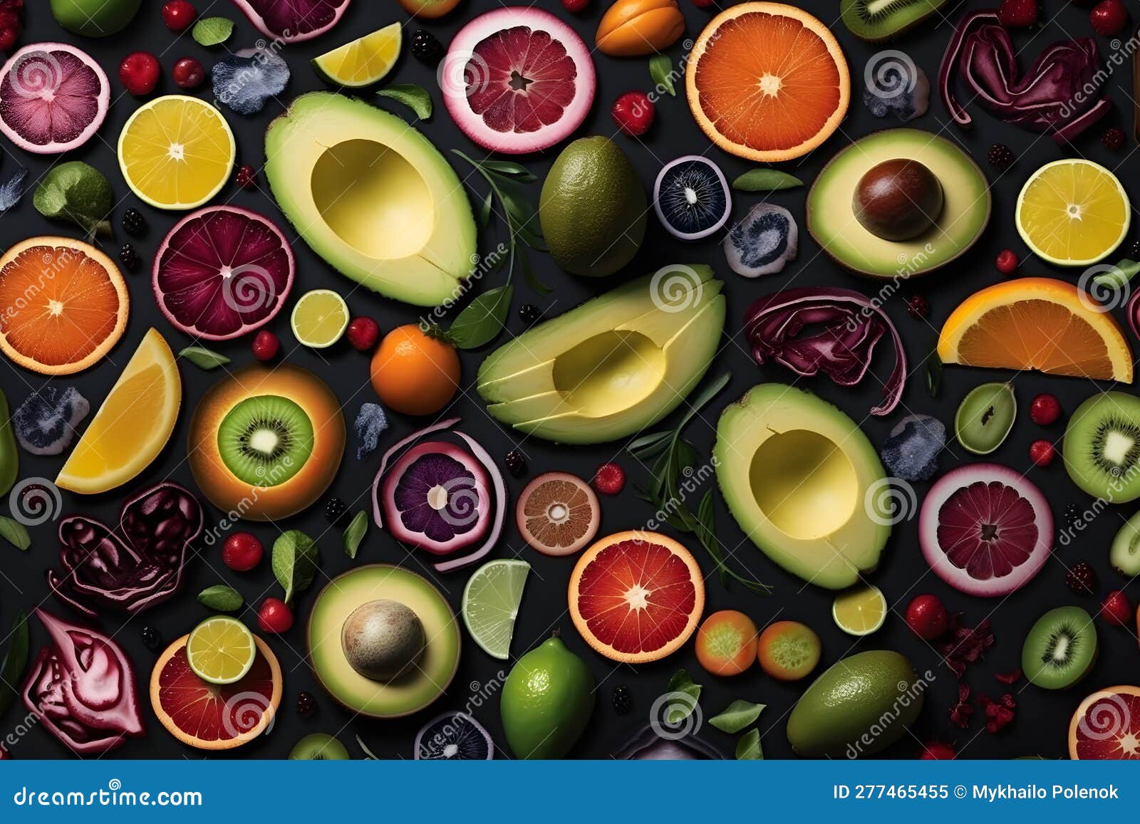 Many Different Fruits Colorful Background. Neural Network AI Generated ...