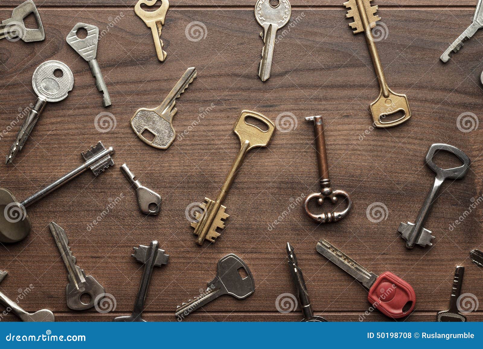 Many Different Keys on Wooden Table Stock Photo - Image of multiple ...