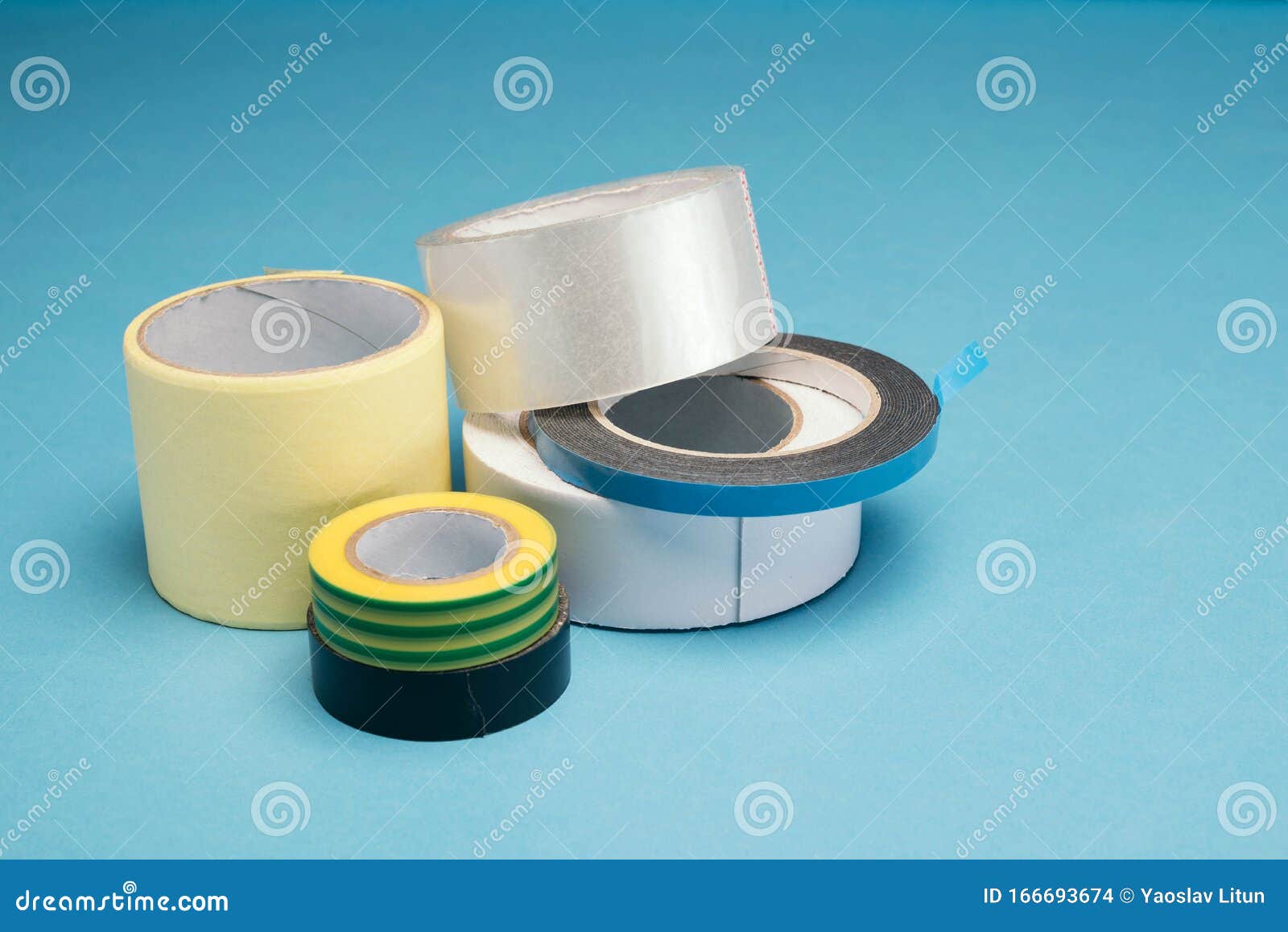Many Different Kind of Scotch Tapes on a Blue Background Stock Photo ...