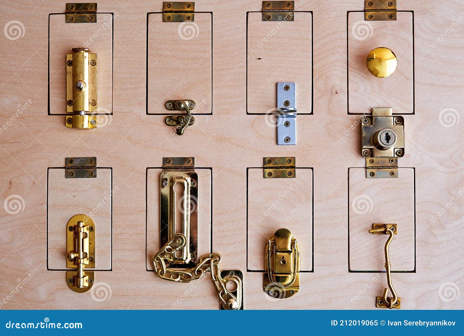 Many Different Locks on the Wooden Door Stock Image - Image of access ...