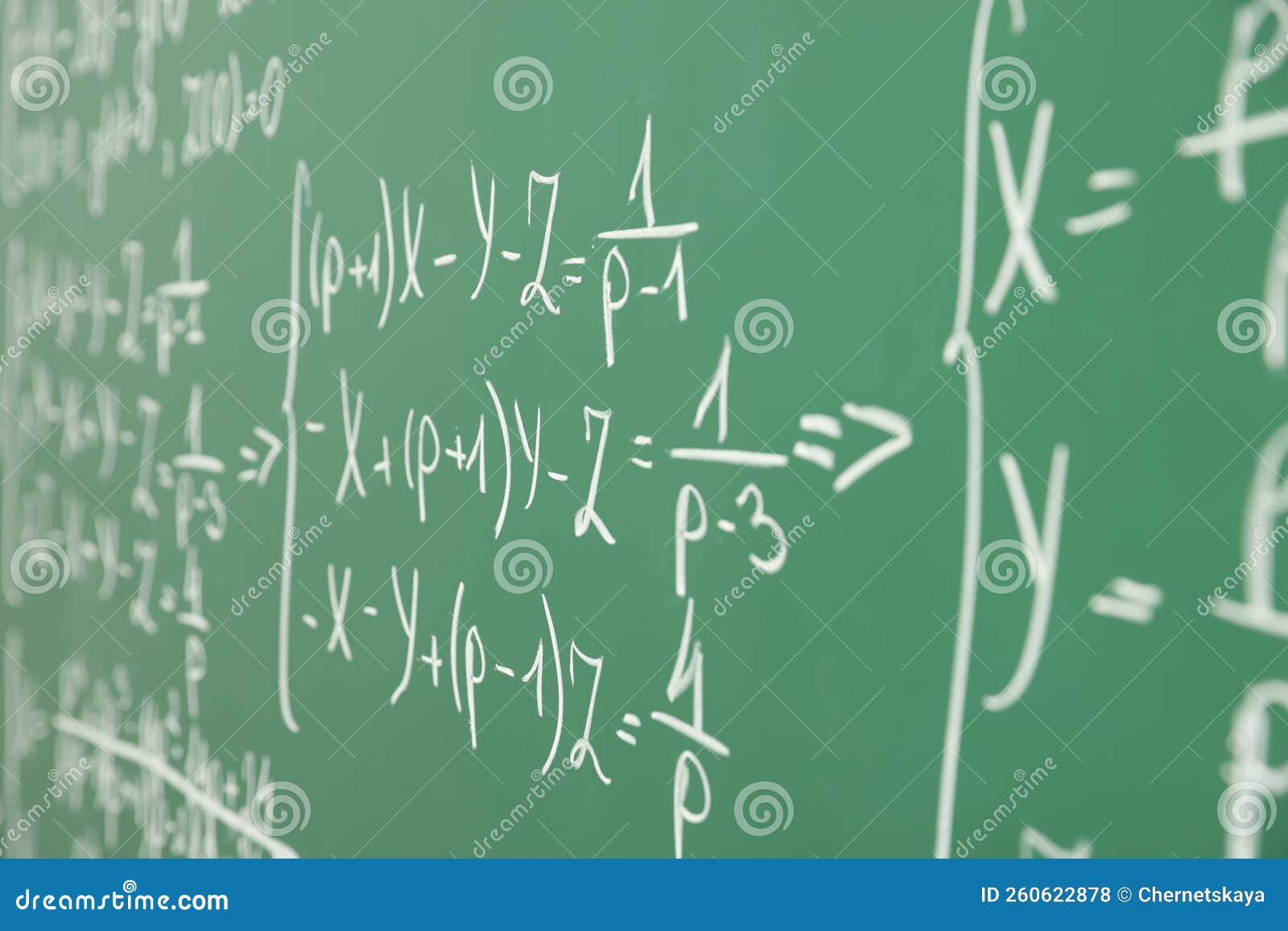 Many Different Math Formulas Written on Chalkboard, Closeup Stock Photo ...