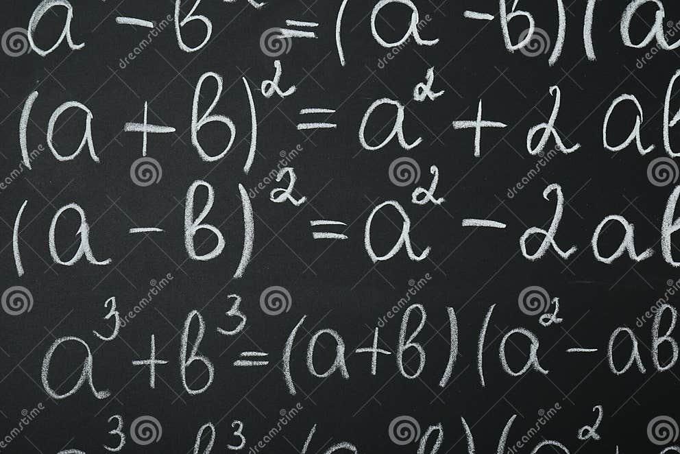 Many Different Math Formulas Written on Chalkboard, Closeup Stock Image ...