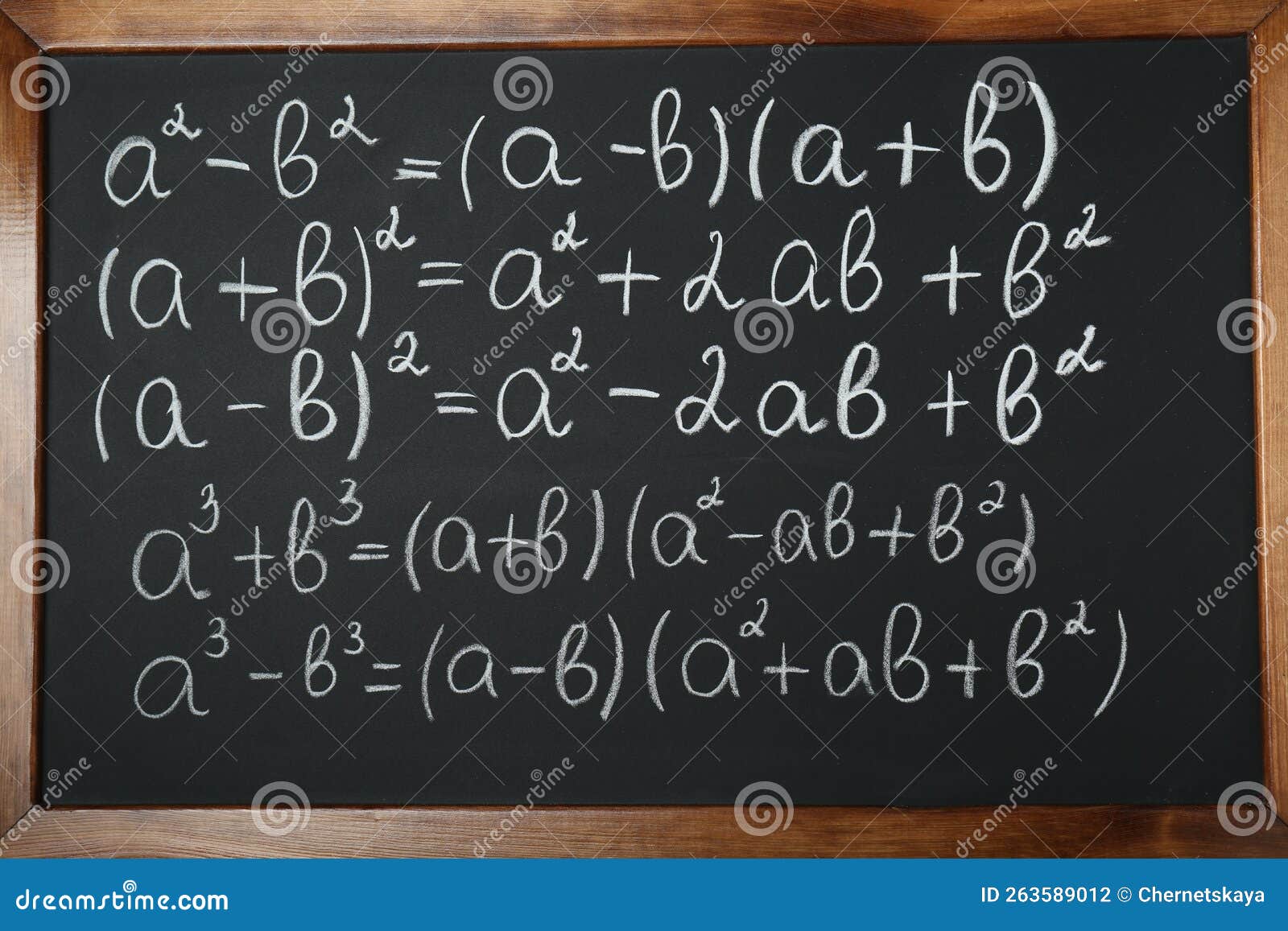 Many Different Math Formulas Written on Chalkboard, Closeup Stock Photo ...