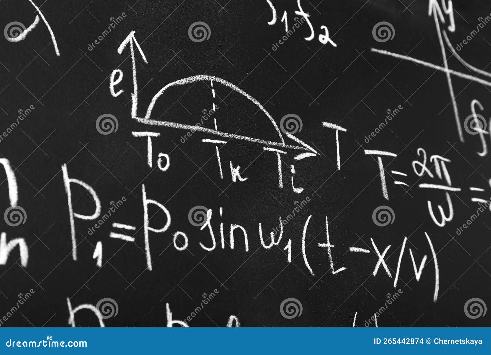 Many Different Math Formulas Written on Chalkboard, Closeup Stock Photo ...