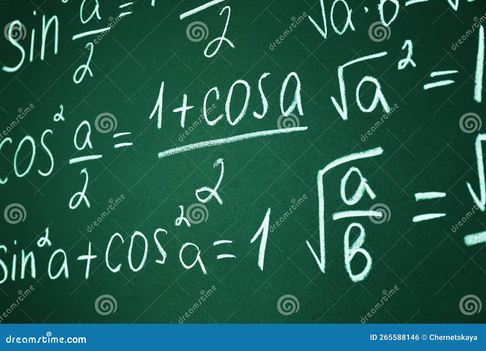 Many Different Math Formulas Written on Chalkboard, Closeup Stock Photo ...