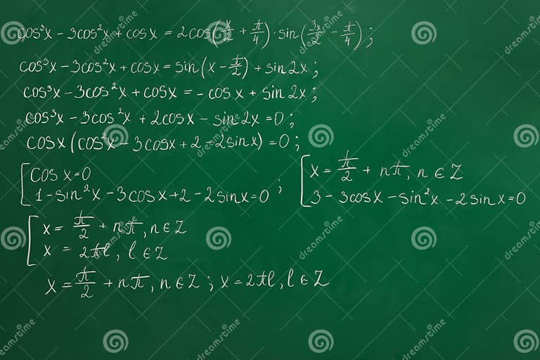 Many Different Math Formulas Written on Green Chalkboard Stock Photo ...