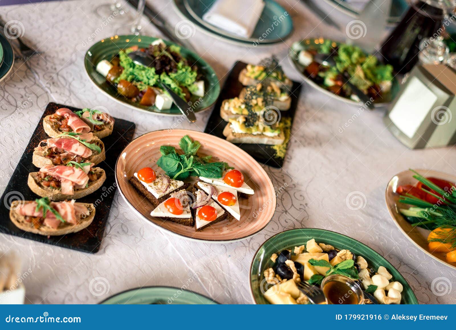 Many Different Meat Canapes for the Whole Frame. Horizontal Frame Stock ...