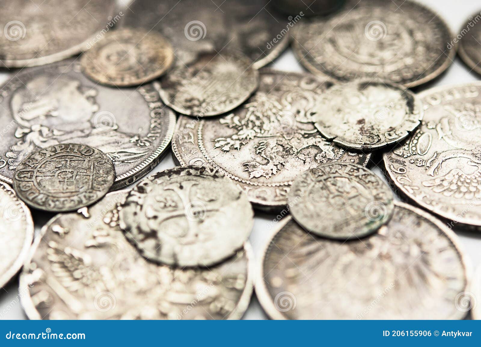 Many Different Old Silver Oxidated Coins Background Stock Photo - Image ...